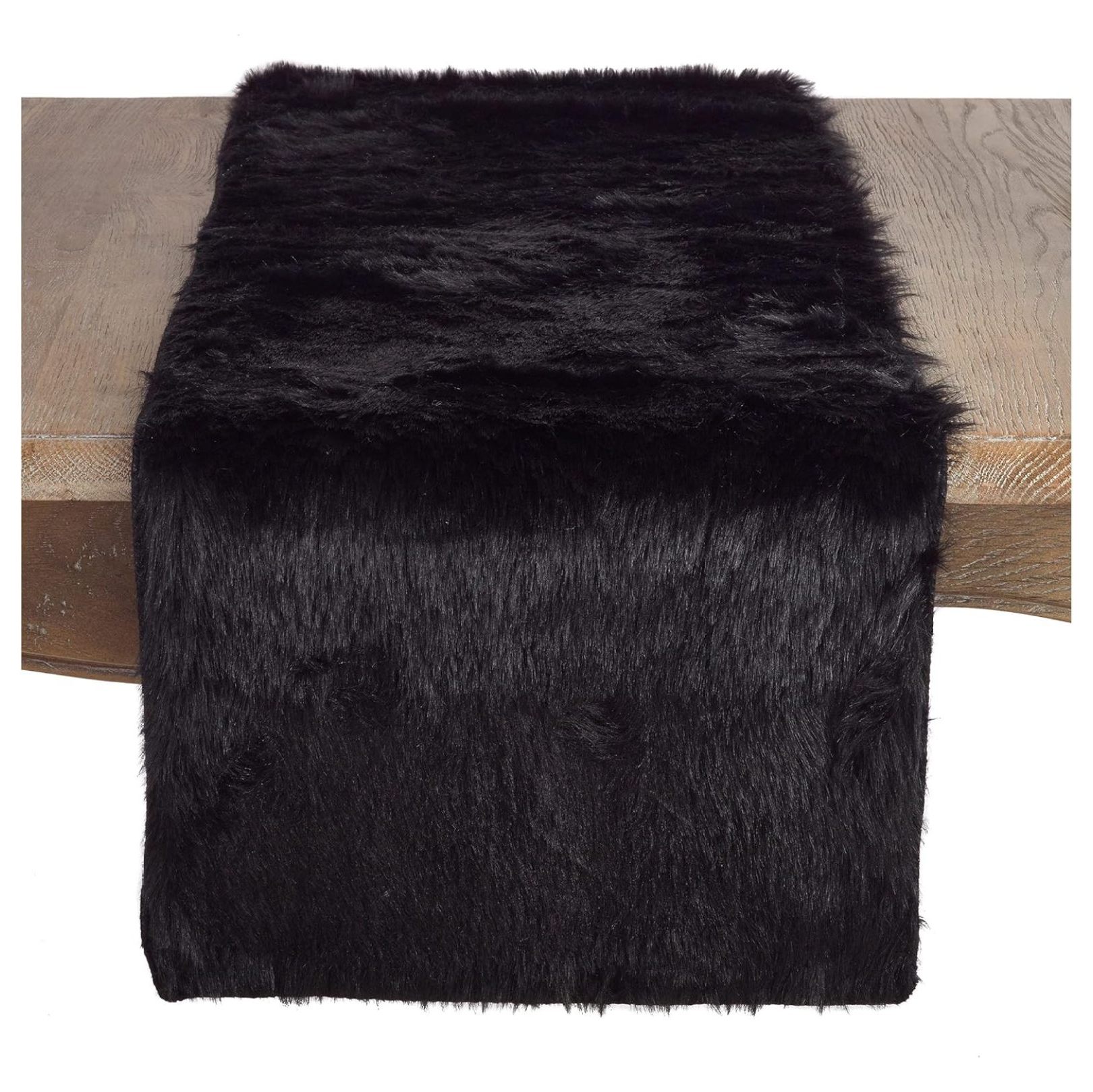 Black 100% Polyester Cozy Rustic Country Faux Fur Table Runner, 15" X ...