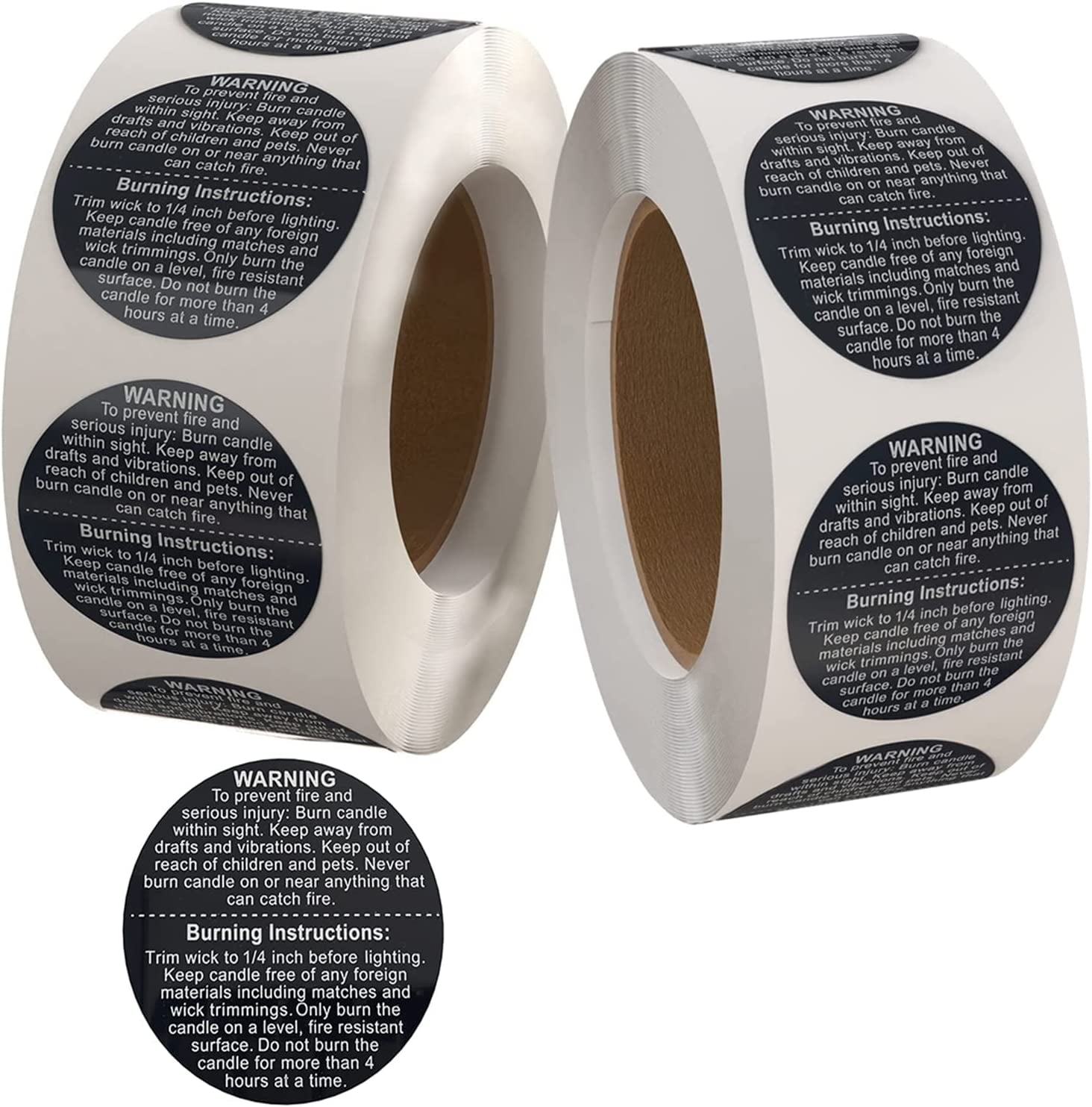 Black 1000 PCS Candle Warning Labels Candle Safety Sticker 1.5 Inch for ...