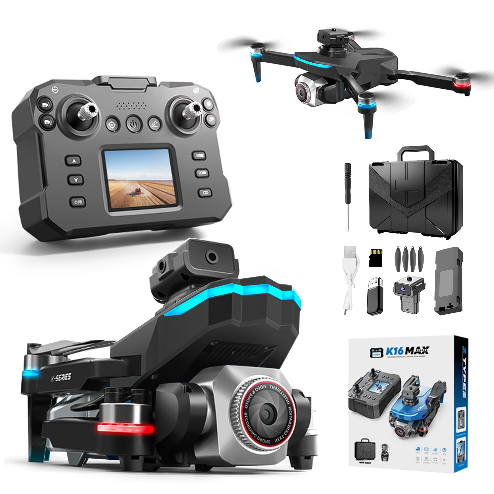 Black Foldable Drone With Led Lights Brushless Motor 1080P Camera ...