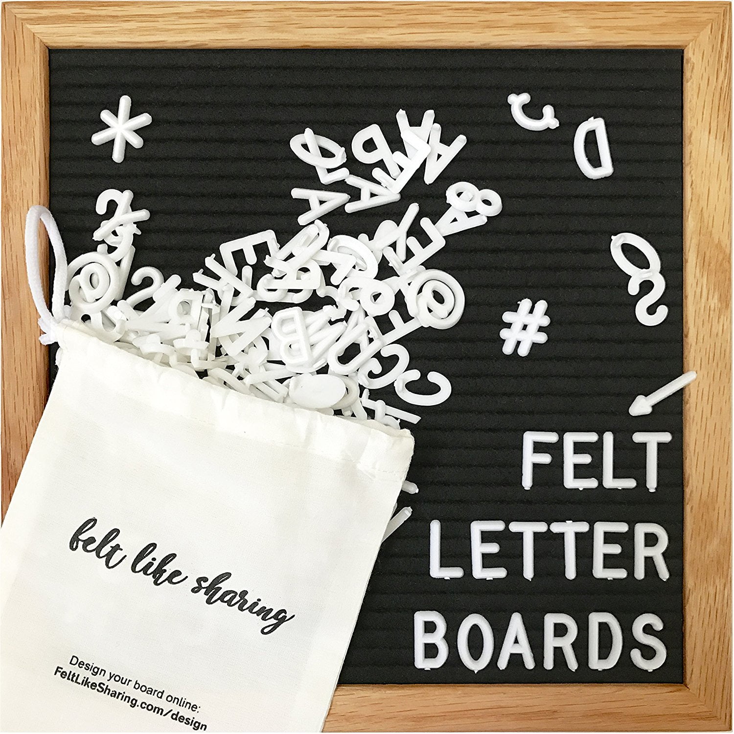 Black 10x10 Wooden Felt Letter Board with 300 White Letters, Oak Frame ...
