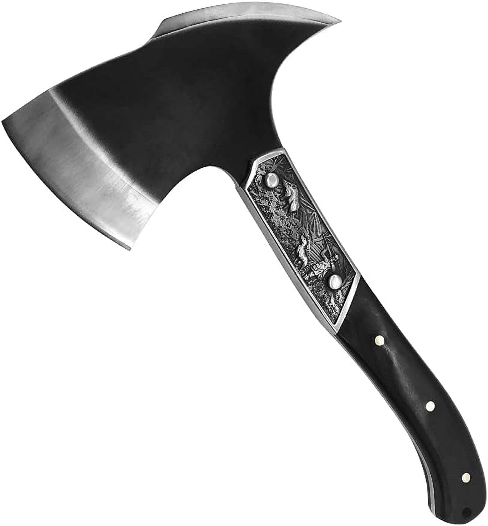Black 12" Full Tang Chopping Axe - Wooden Handle & Sheath Included ...