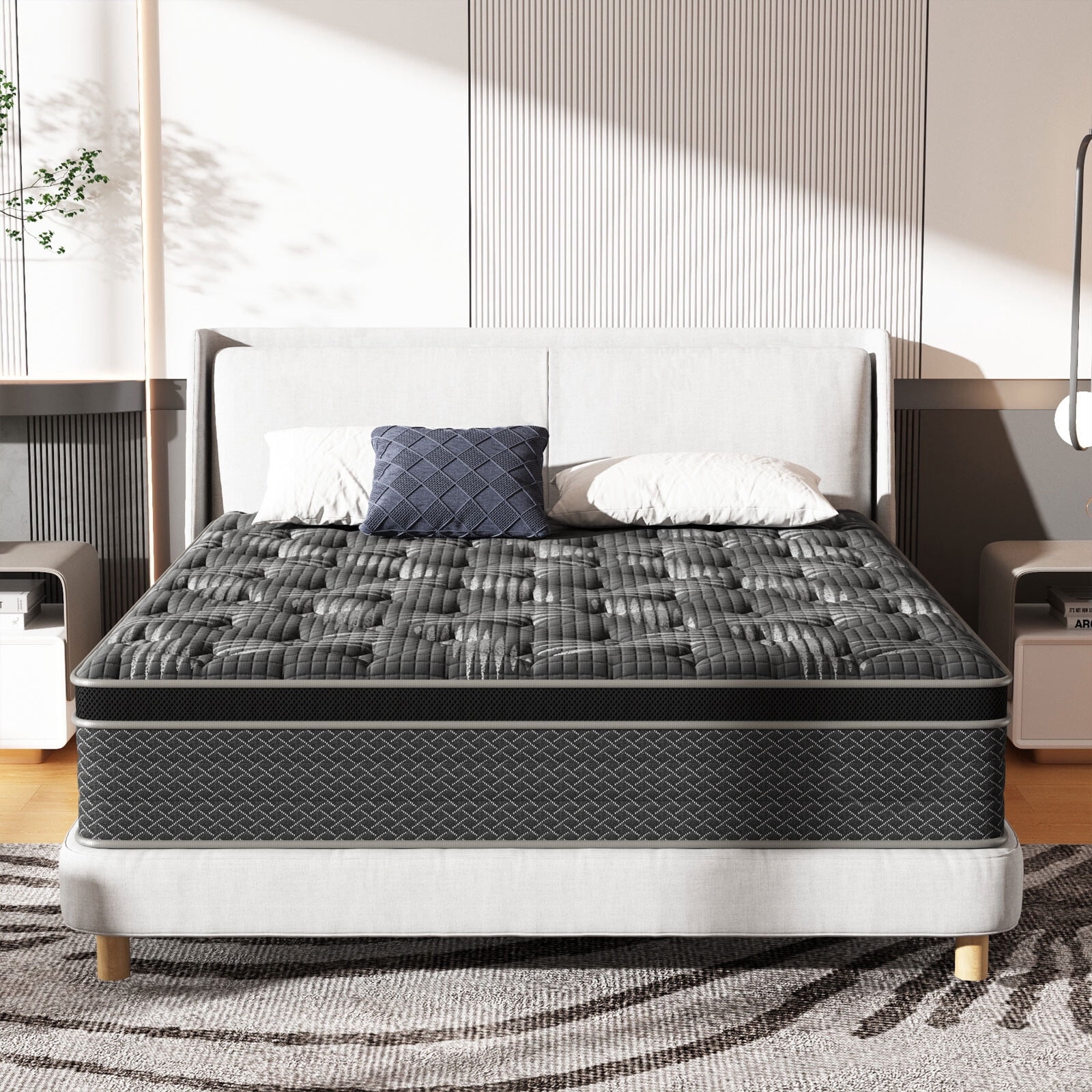 Black 12 Inch Queen Mattress, Hybrid Memory Foam Mattress in a Box ...
