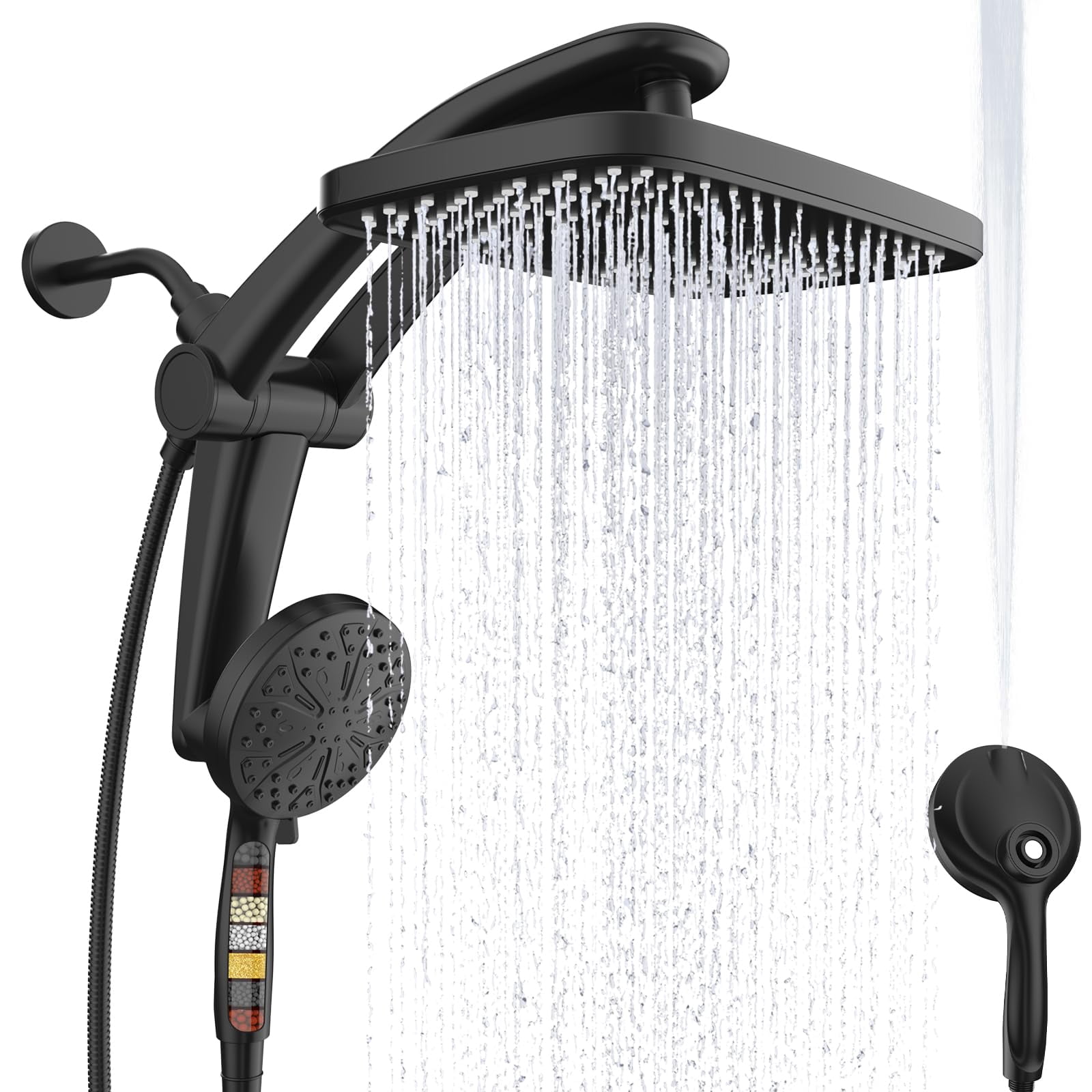 Black 12 Inch Square Rainfall Handheld Shower Combo With Magnetic ...
