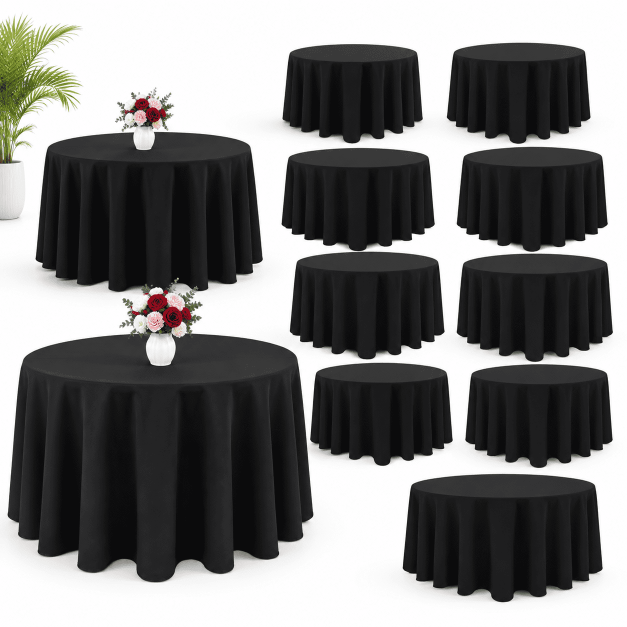 Black 12 Pack - 90 Inch Round Tablecloths for 36-72 Inch Tables ...
