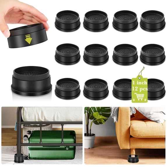Black 12 Pack Furniture Risers 1 Inch Heavy Duty Round Leg Lifts For ...