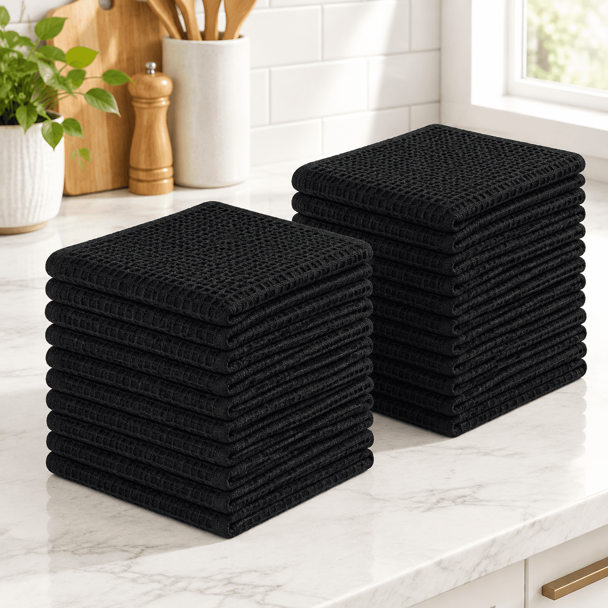 Black 12 X 12 - 18 Pack Waffle Weave Cotton Kitchen Dish Cloths ...