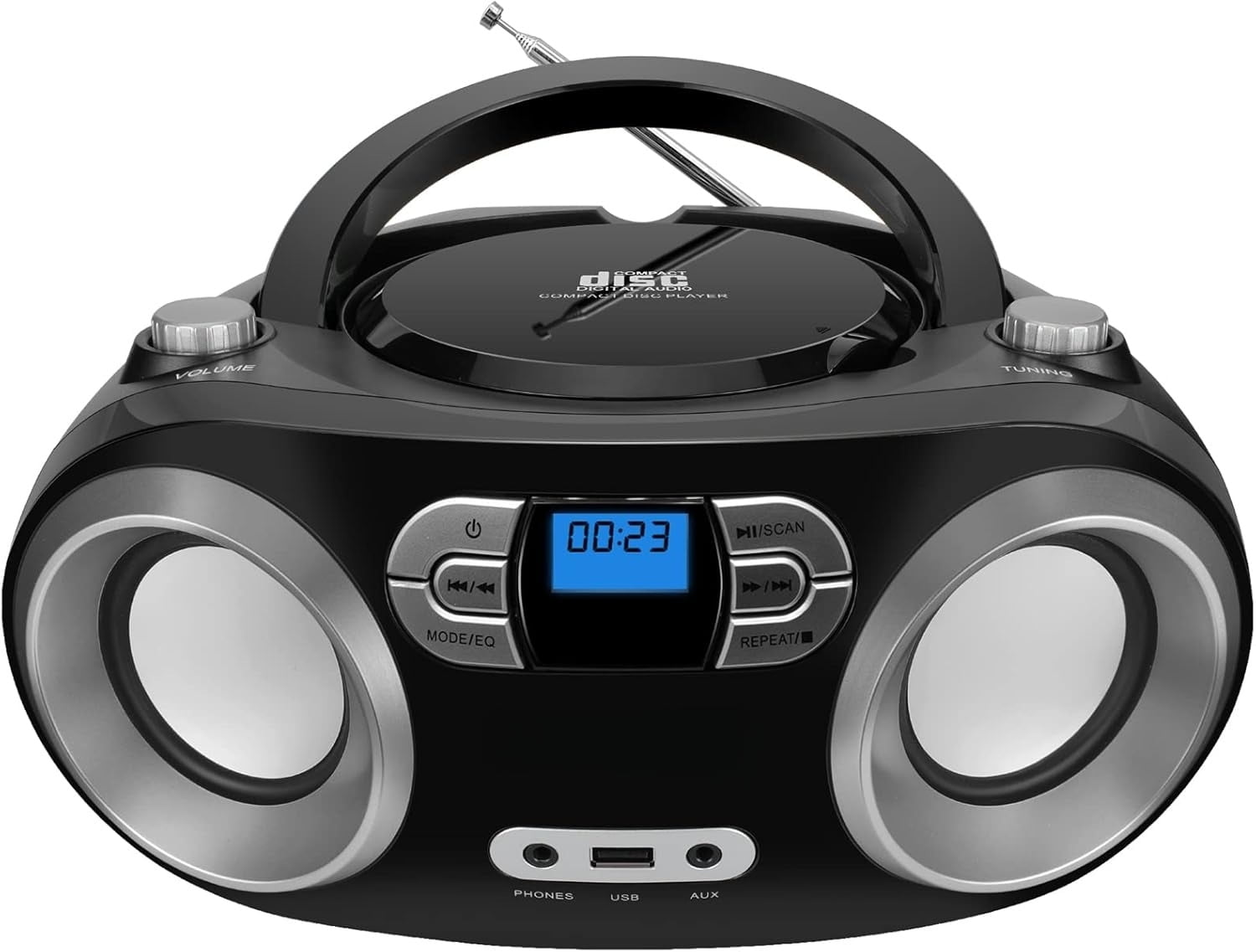 Black 12"x7"x5" CD Boombox - FM Radio/Bluetooth, USB/AUX, CD-R/RW/MP3 ...
