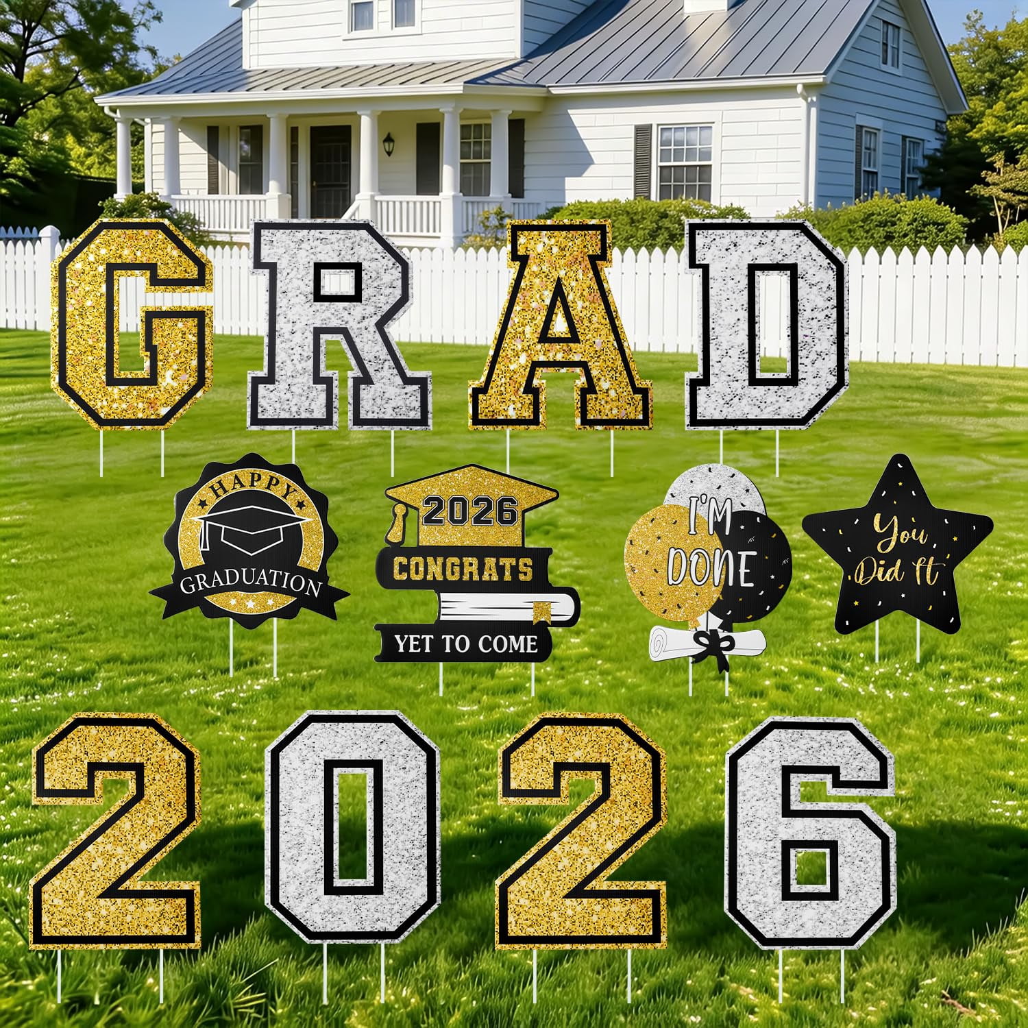 Black 12pcs Yard Signs Class Of 2026 Outdoor Graduation Decor - Walmart.com