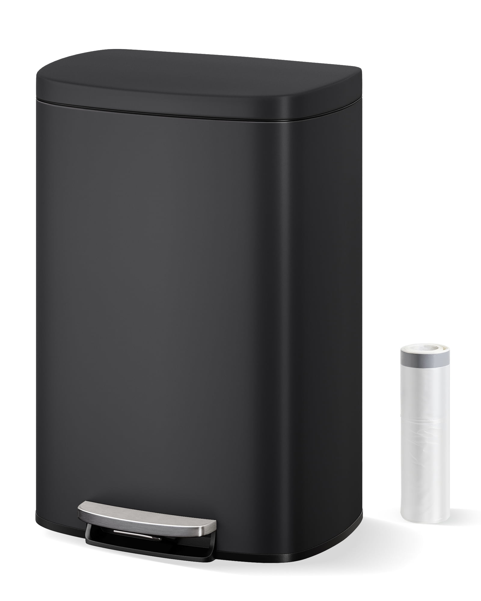 Black 13 Gallon Stainless Steel Kitchen Trash Can with Lid, Large ...