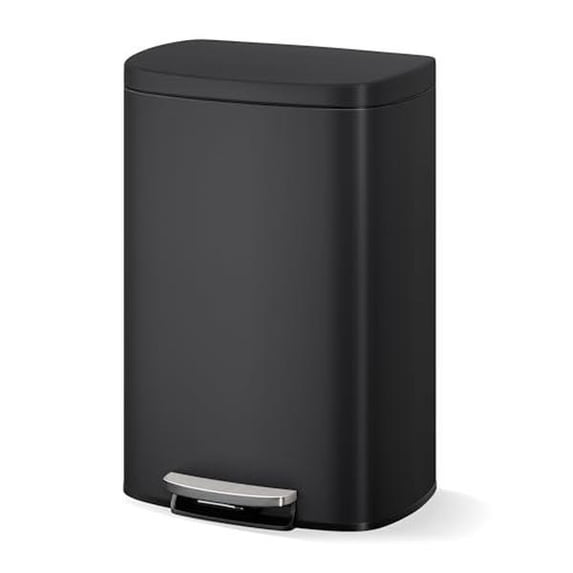 Black 13 Gallon Stainless Steel Step-On Trash Can, Soft Close Lid ...