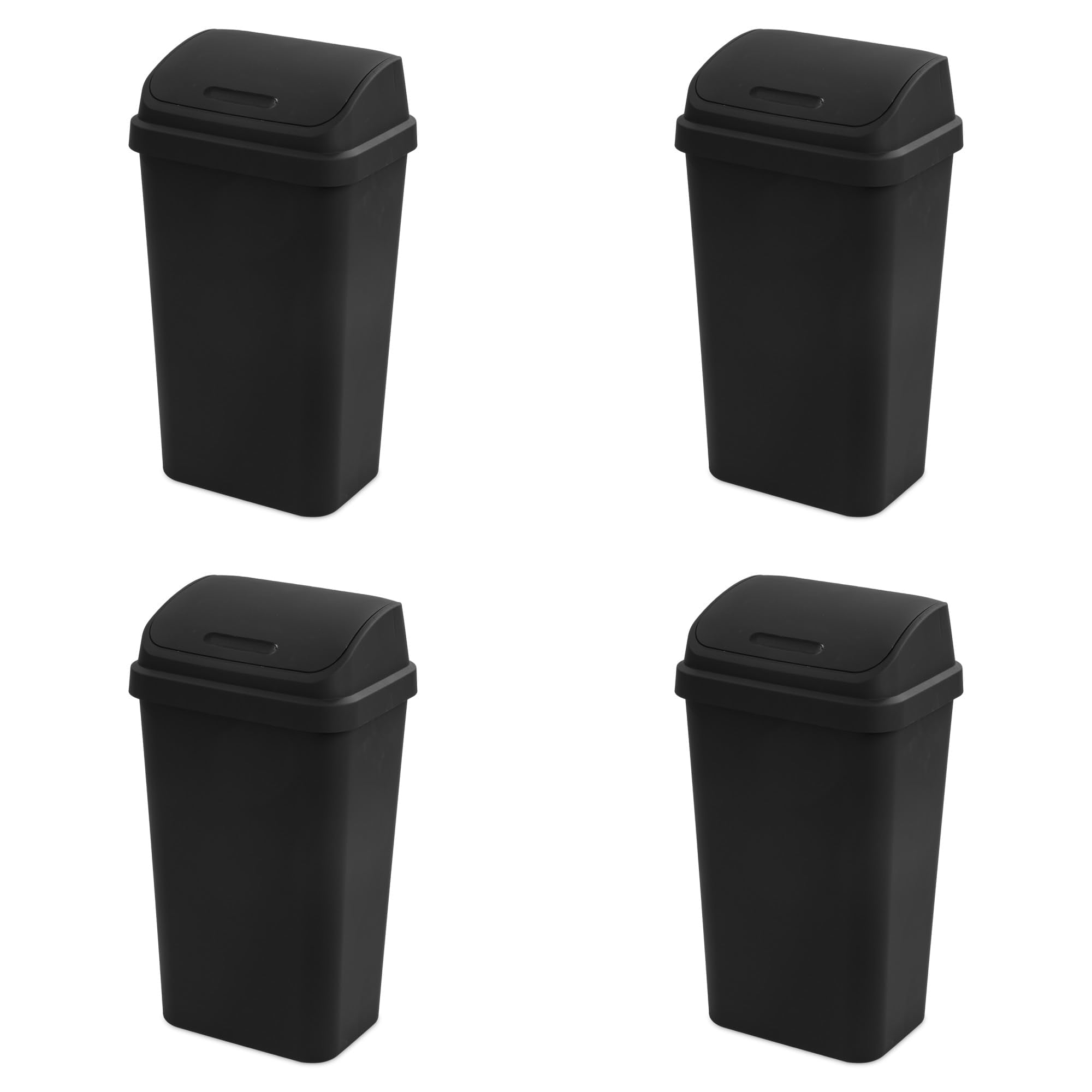 Black 13 Gallon Swing Top Wastebasket 4-Pack, Square Profile Trash Can ...
