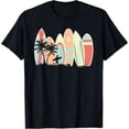 Black 13 Retro Surfboards & Palm Trees Graphic T-Shirt For Women ...