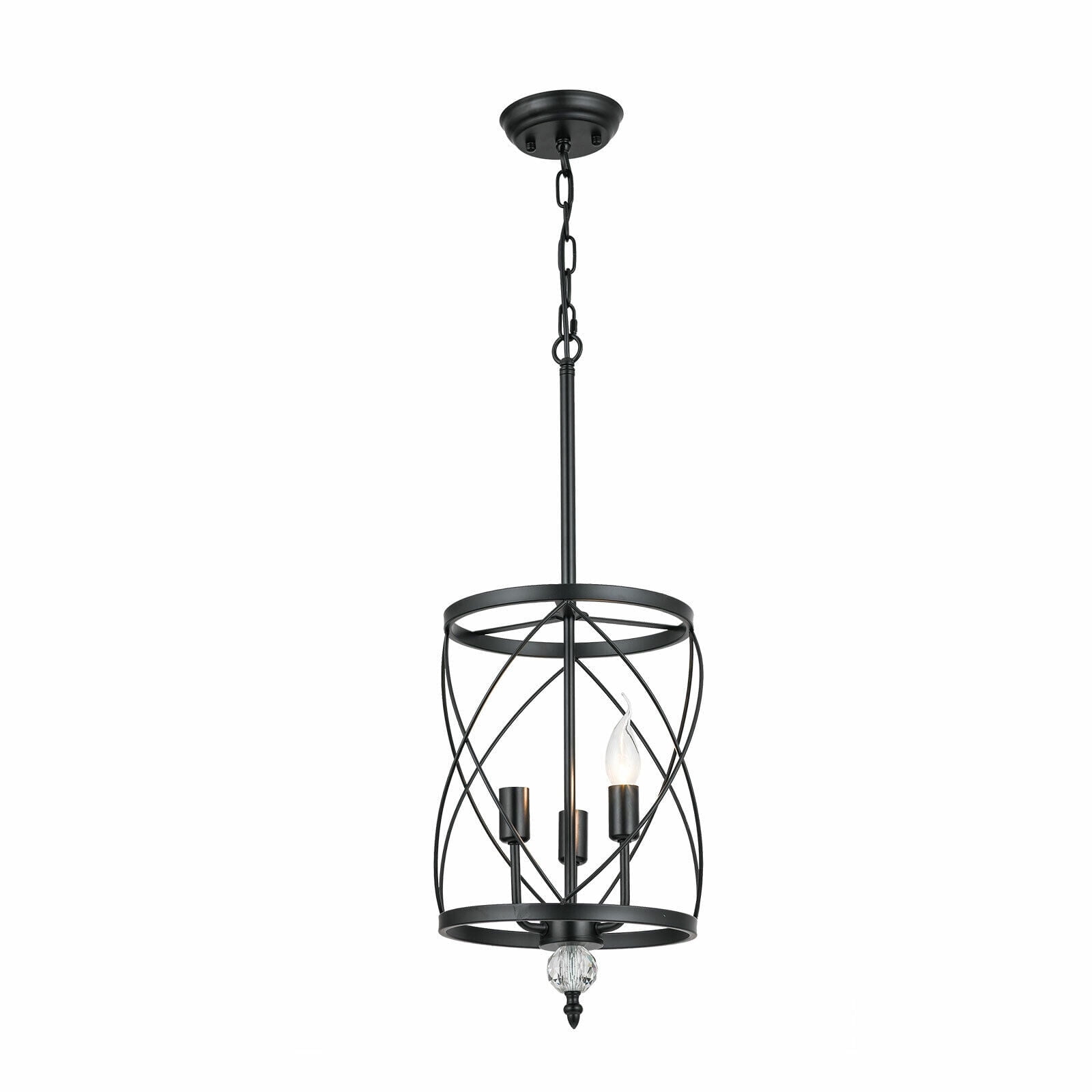 Black 13 inch Retro Chandelier E12*3 Lamp Cylinder Foyer Pendant Light Height Adjustable for ...
