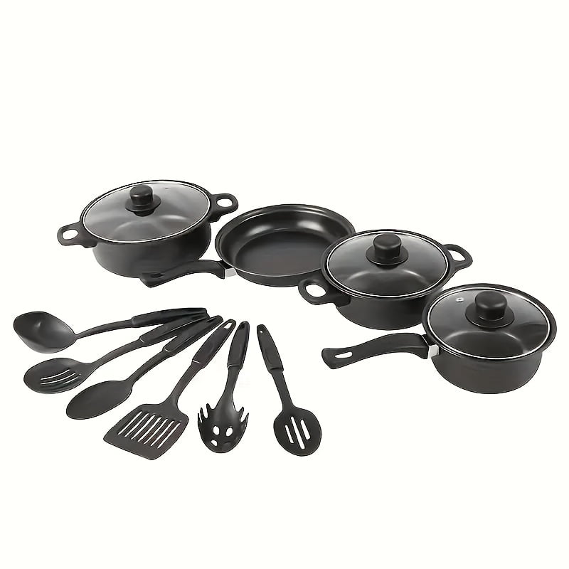 Black 13pcs Kitchenware Set Pots & Spoons Set Non-stick Cookware Set ...