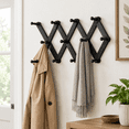 Black 14 Hook Accordion Wall Mounted Coat Rack Hat Hanger Organizer ...