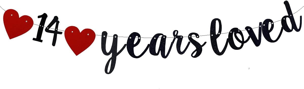 Black 14 Years Loved Paper Sign for Boy/Girl's 14th Birthday Party ...