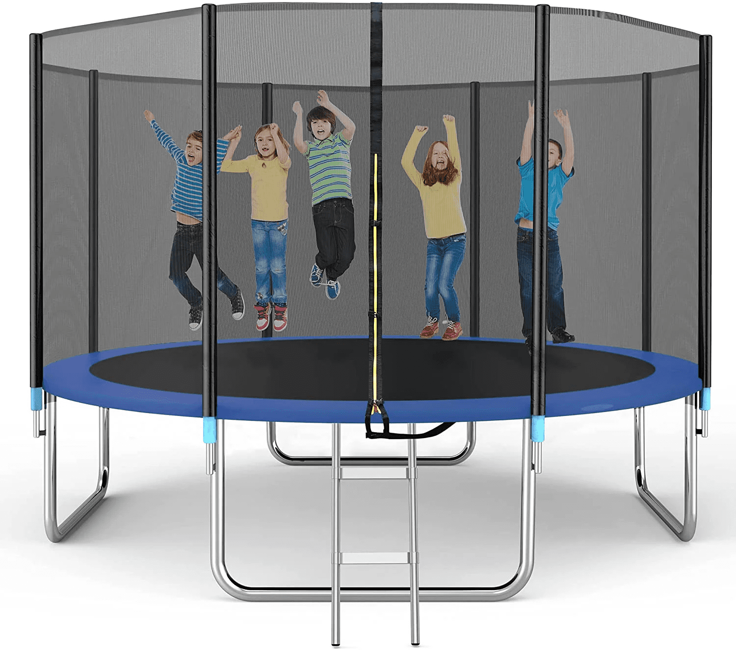 White 14FT Trampoline, Recreational Trampoline with Safety Enclosure ...