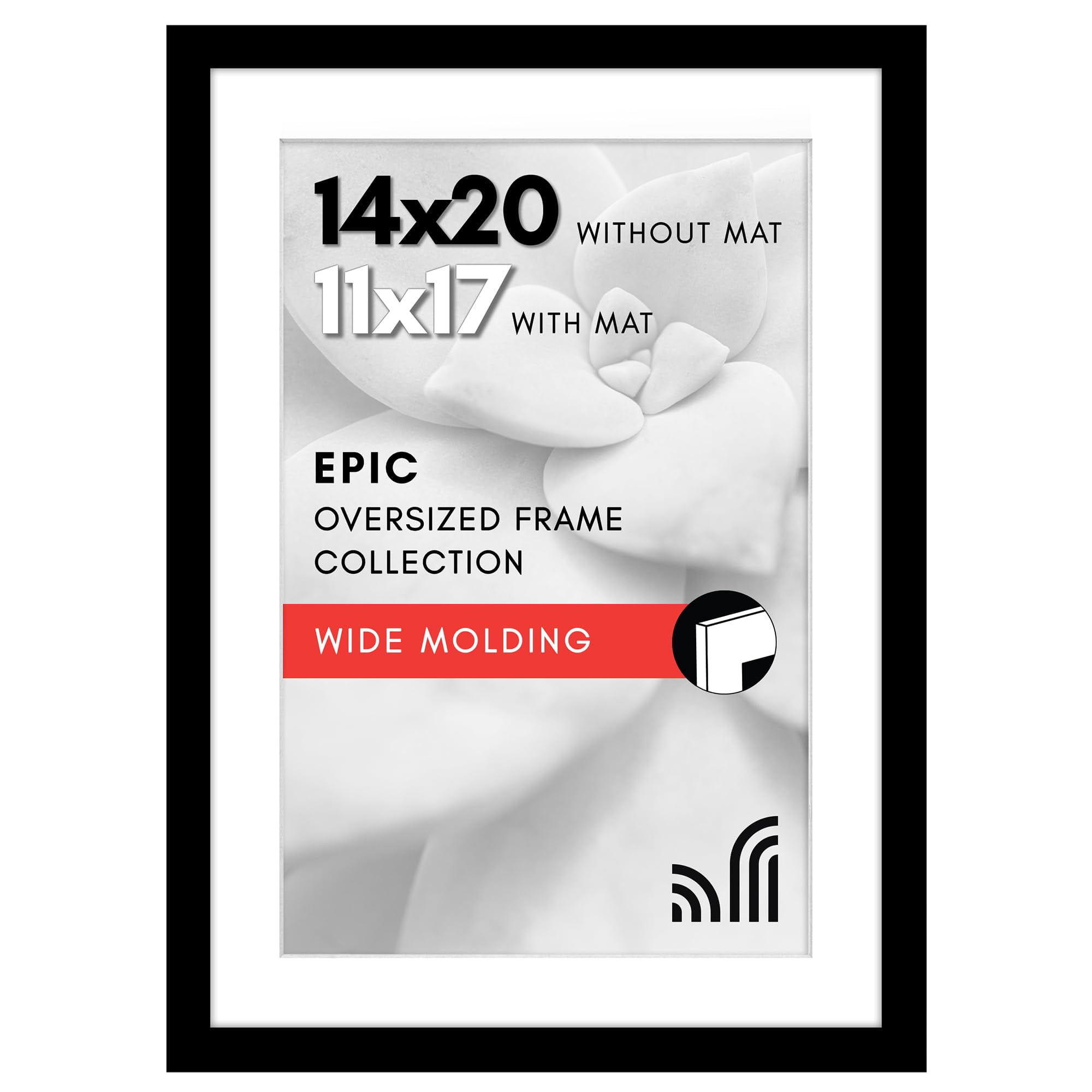 Black 14x20 Picture Frame with Shatterproof Plexiglass, Wide Wall Frame ...