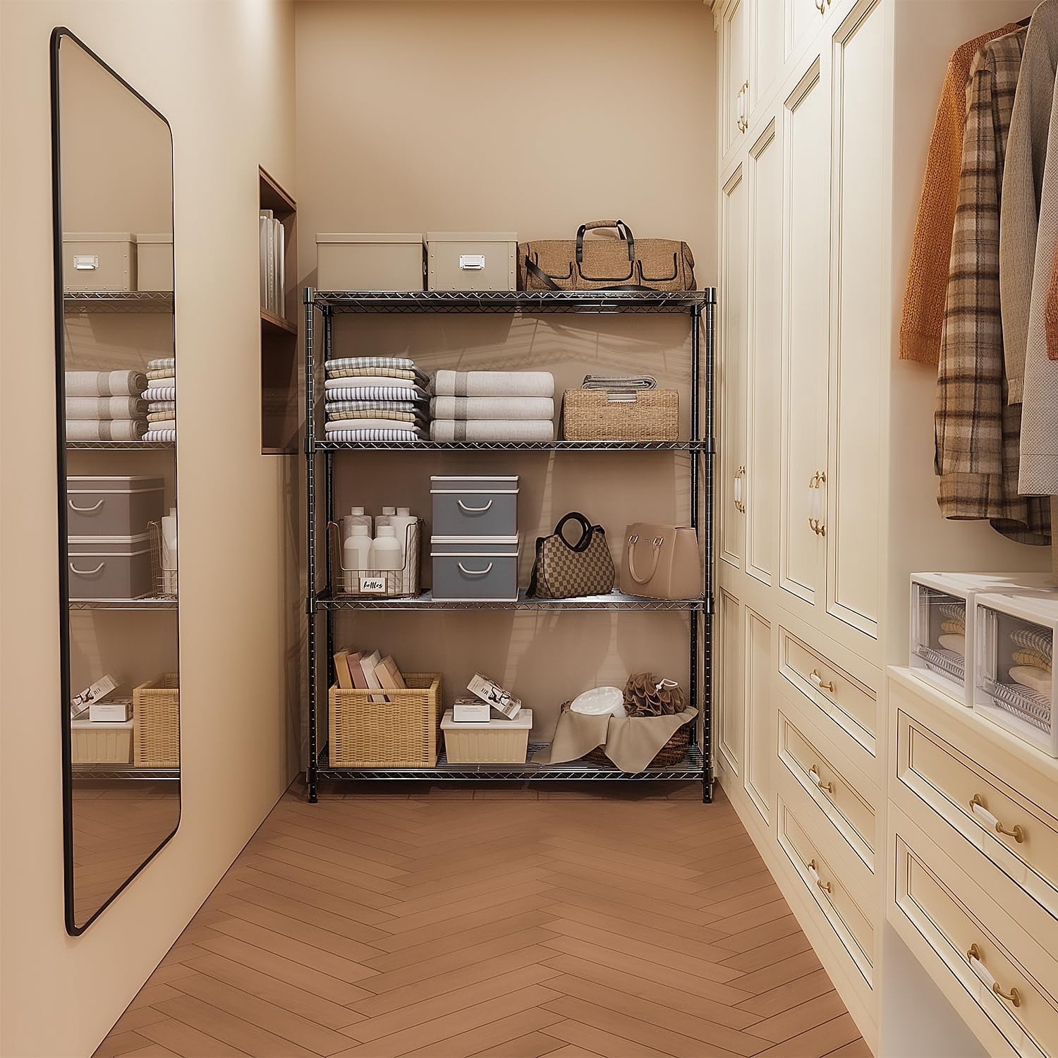 Black 15.8" D x 45.3" W x 59.4" H，1400 lbs 4 Tier Storage Rack Metal ...