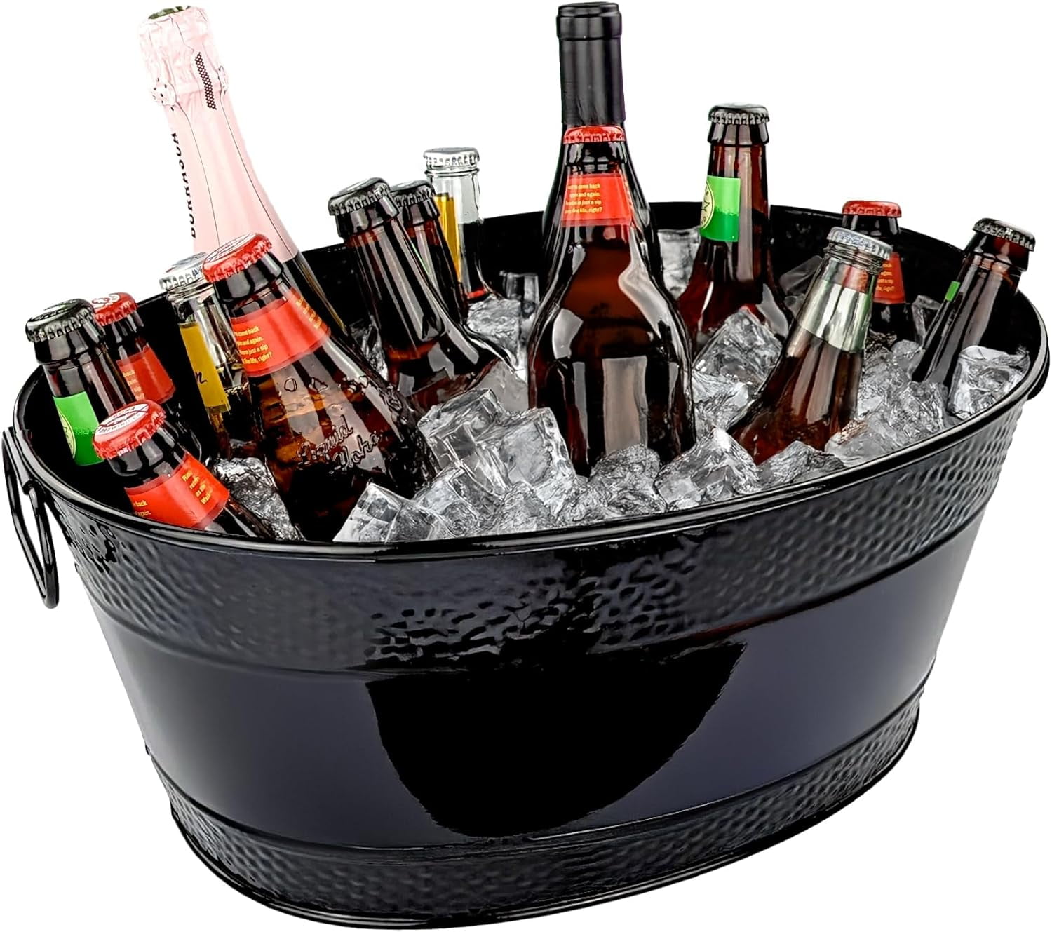 Black 15-Quart Galvanized Beverage Tub – 4-Gallon Metal Ice Cooler with ...