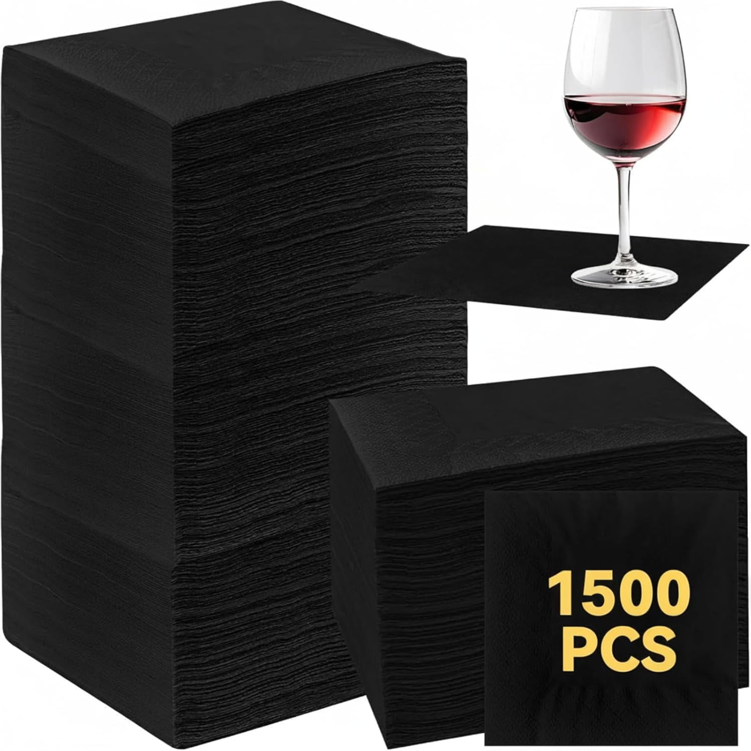 Black 1500 Pack 2 Ply 9.8 x 9.8 Inch Disposable Cocktail Napkins for ...
