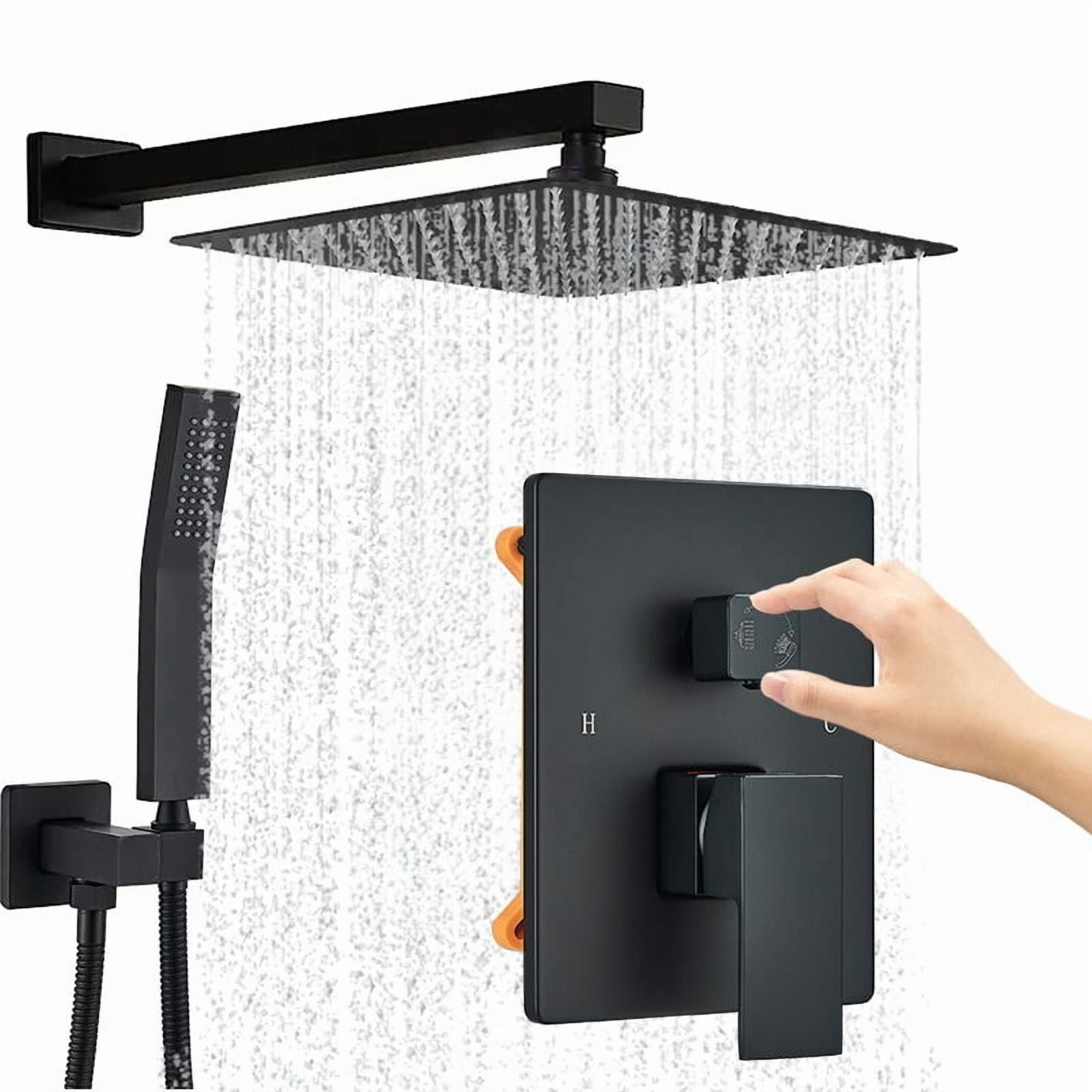 Black 16'' Shower Faucet Set Rainfall Shower System Shower Fixtures ...