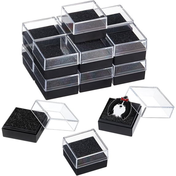 Black 16Pcs Clear Plastic Gift Box for Pin 1.3x1.3x0.9 Inch Black ...