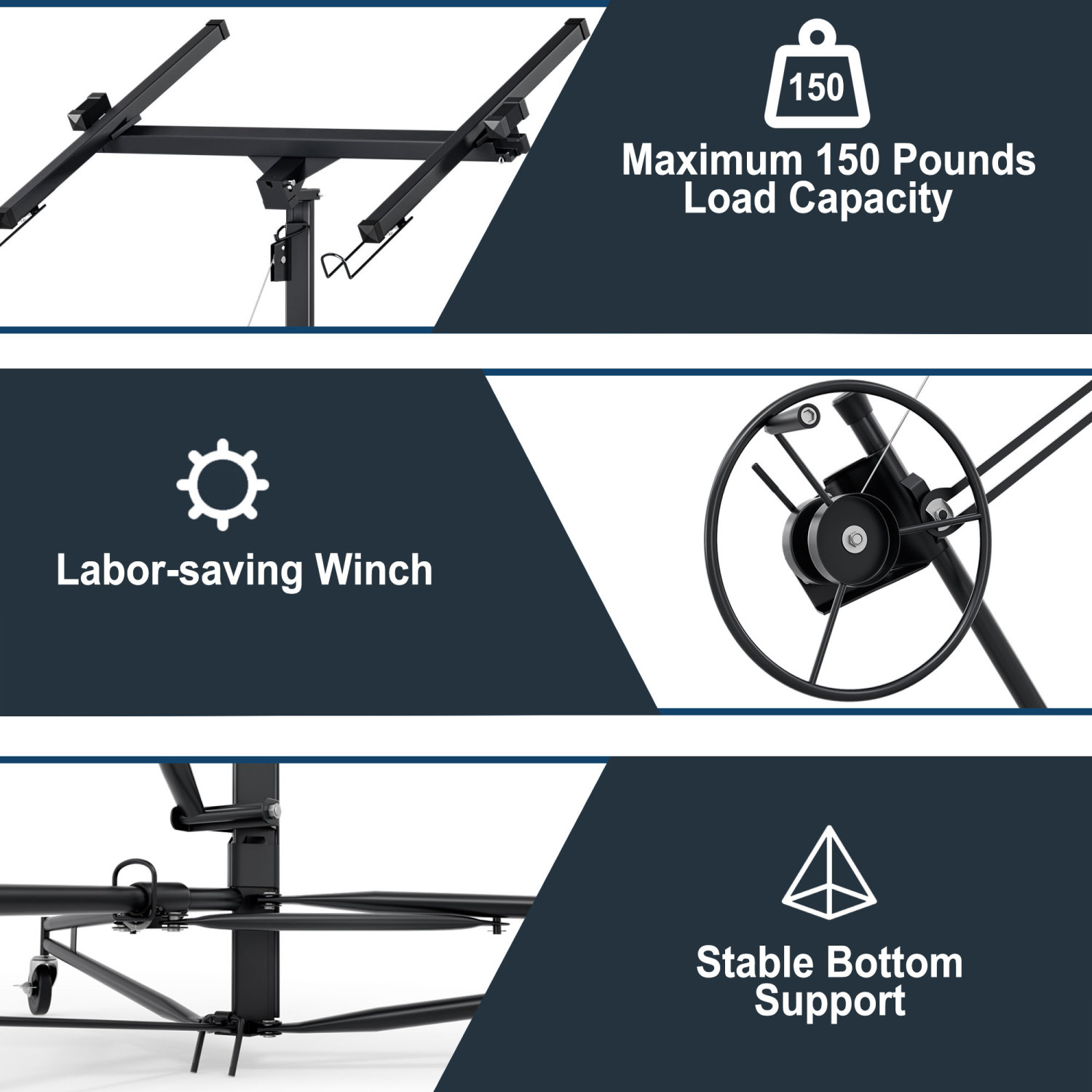 Black 16ft Lift Drywall Panel Hoist Jack for Ceiling - Heavy Duty and ...