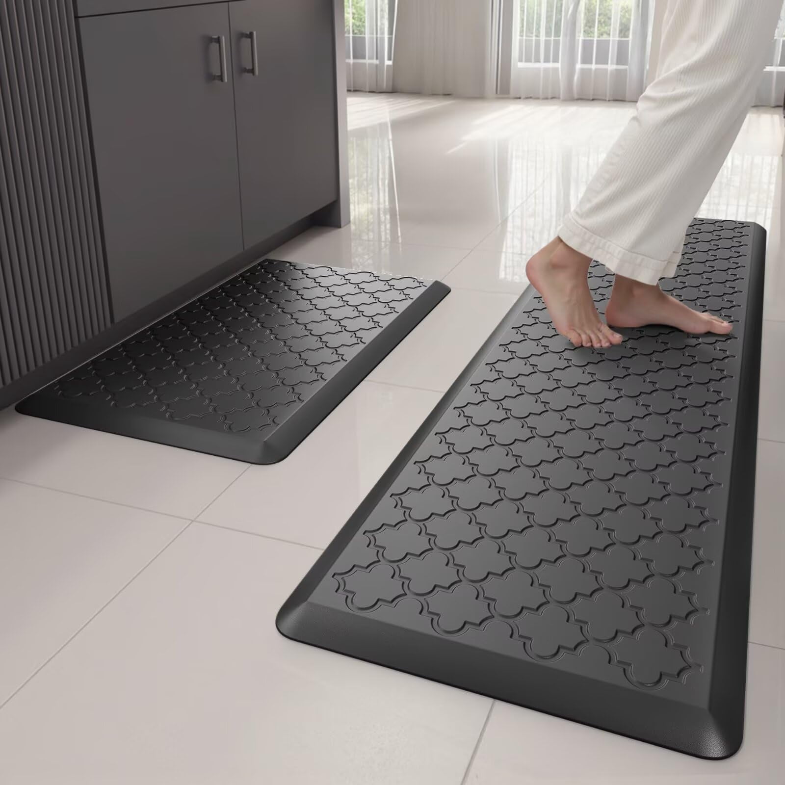 Black 17-1/3" X 29" + 17-1/3" X 59" 2-Piece Kitchen Floor Cushioned ...