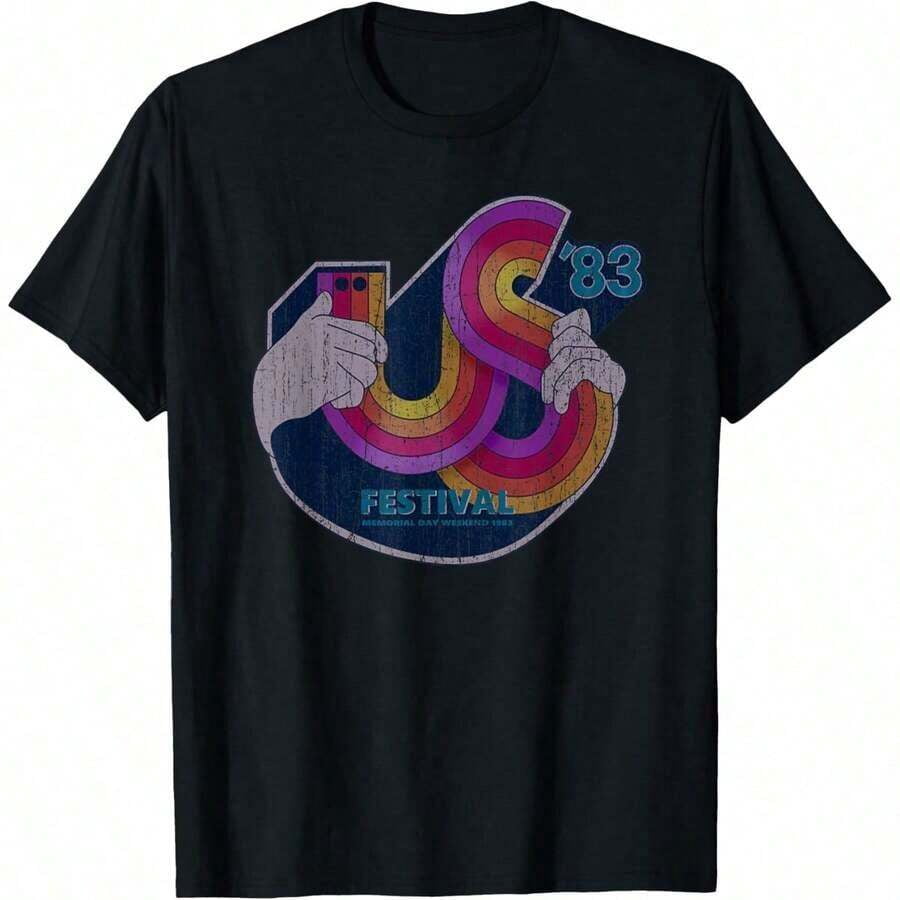 Black 18 Vintage 83 Festival Graphic T-Shirt For Women - Retro Rainbow ...