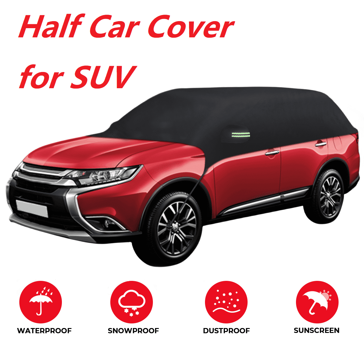 Black 190T Half Car Cover: Waterproof, UV & Snow Resistant, Hail ...
