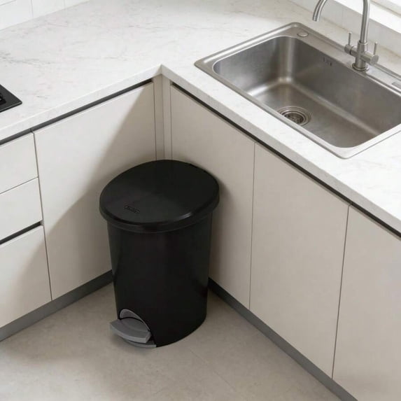Black 2.6 Gallon Plastic Step Trash Can For Kitchen, Space-Saving Odor ...