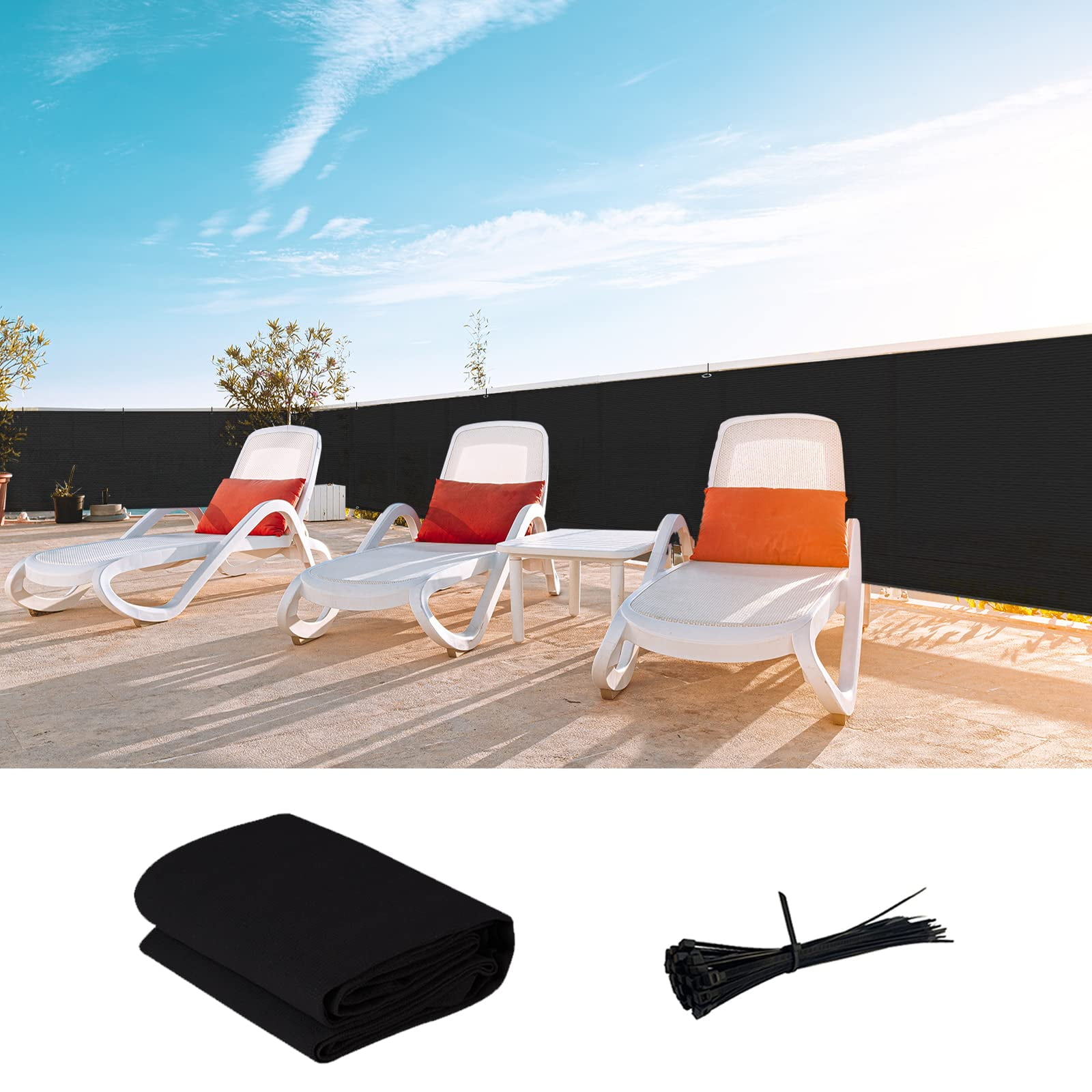 Black 2'6''x24' Privacy Screen for Apartment Balcony Deck, UV Block 90% ...