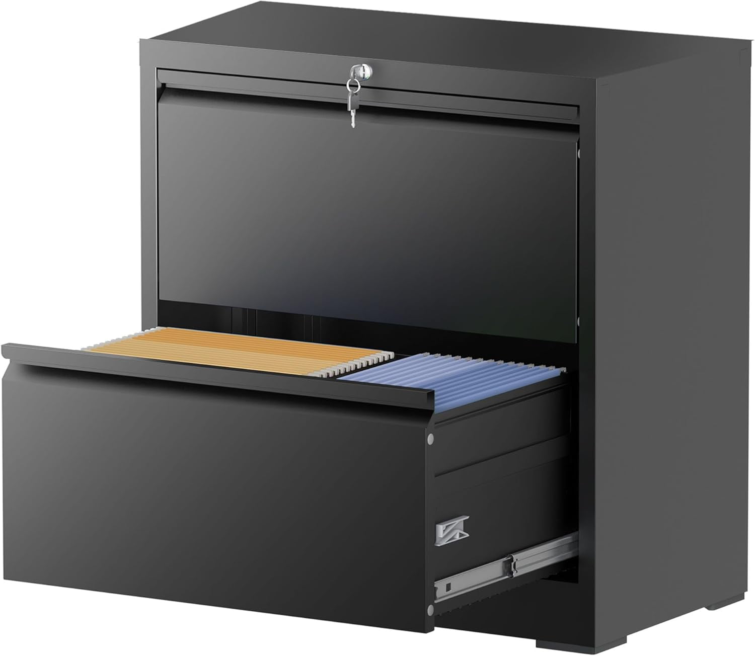 Black 2-Drawer Lateral Locking File Cabinet, Metal Filing Storage for ...