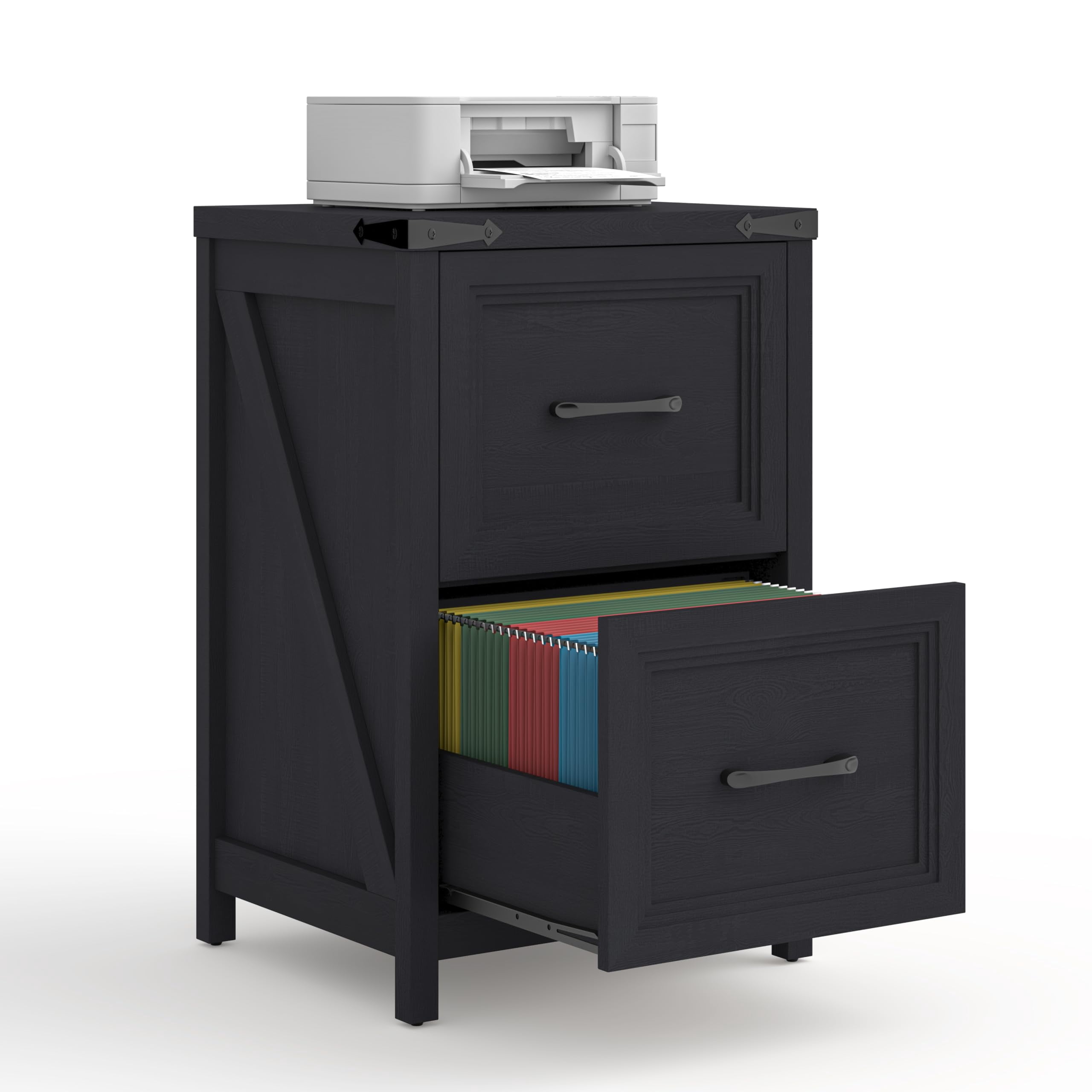 Black 2-Drawer Vertical File Cabinet Wood Farmhouse Style Printer Stand ...