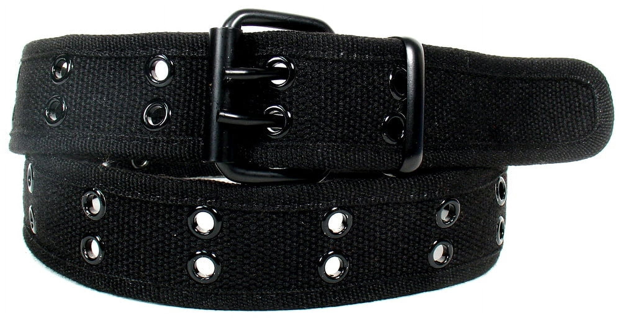 Black 2 Holes Row Metal Grommets Stitched Canvas Fabric Web Belt ...