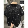 Black-2 Mens Oversized Loose Fit Short Sleeve T-Shirt With Rhinestone ...