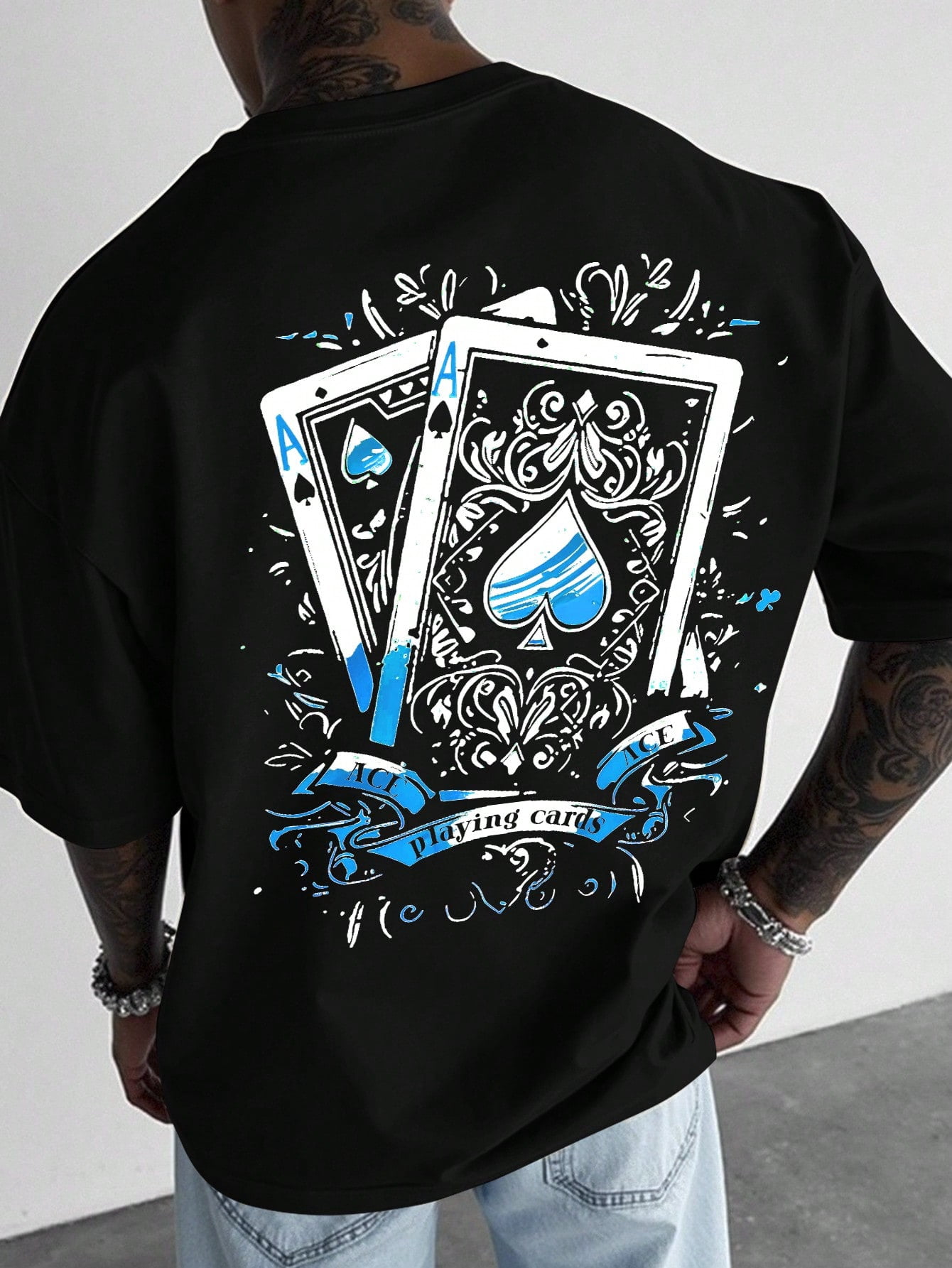 Black-2 Mens Oversized Retro Ace Of Spades Playing Card Graphic Tee ...