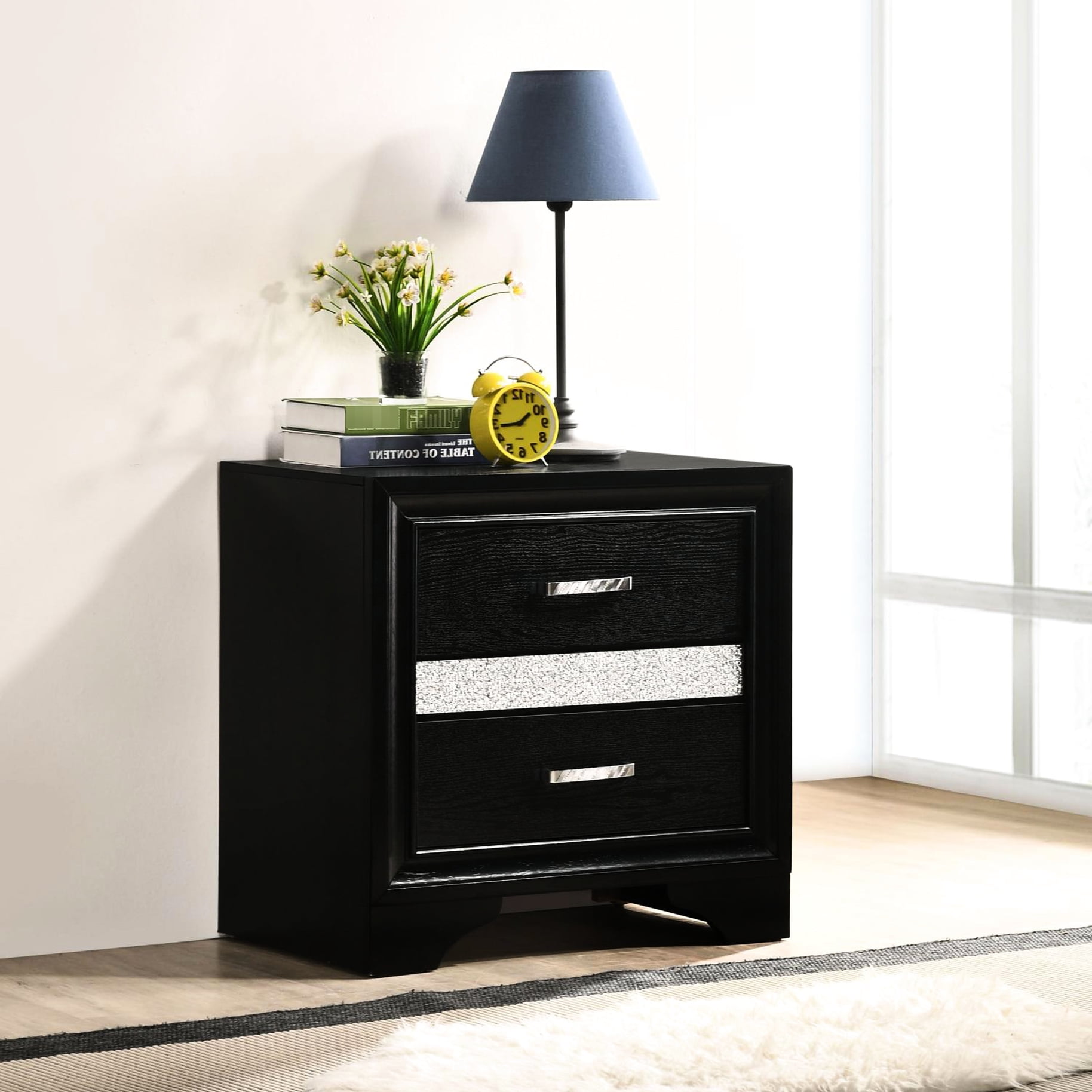 Black 2 Nightstand For Bedroom With Hidden Storage Compartment ...