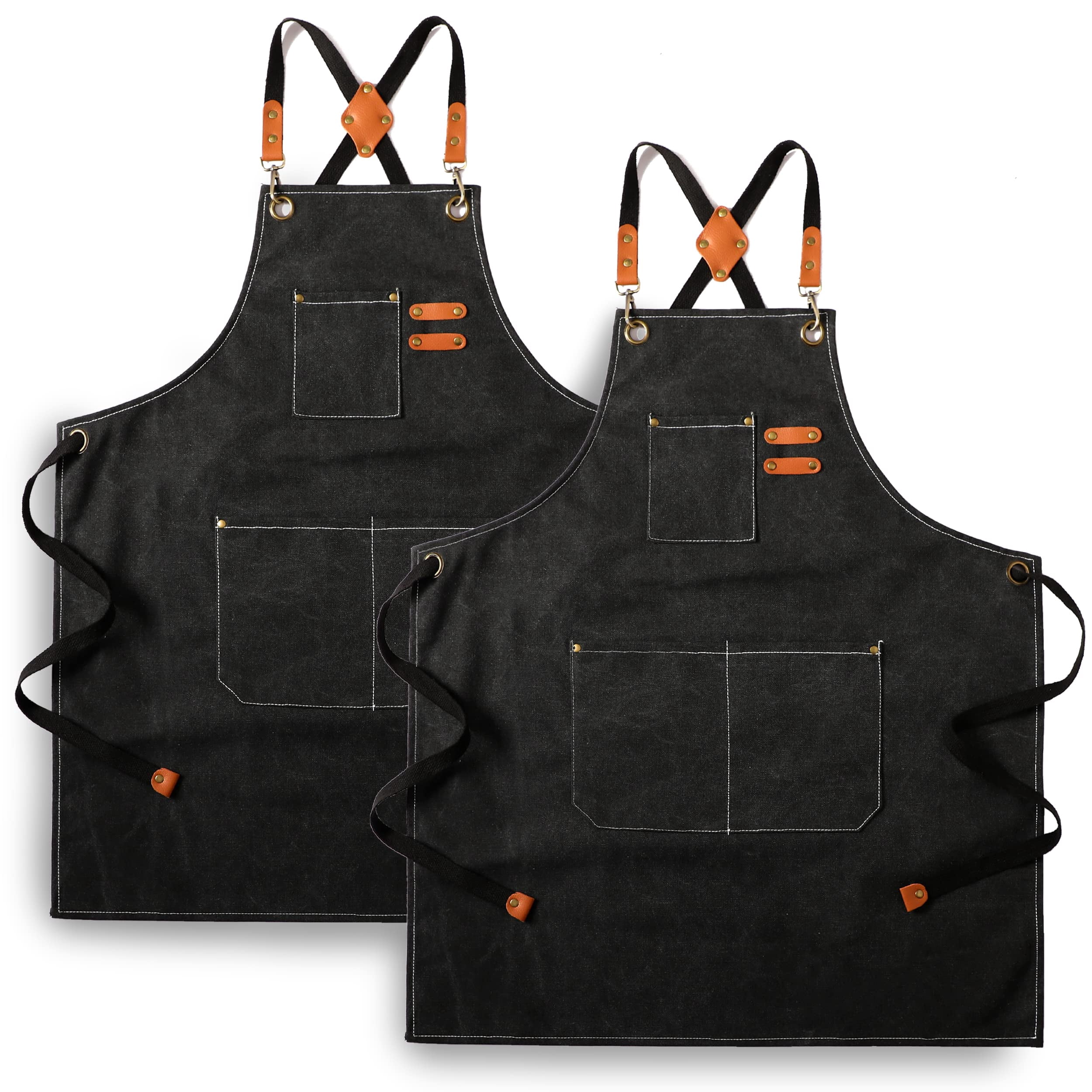 Black 2 Pack Canvas Cross Chef Apron For Cooking Kitchen BBQ Artist ...