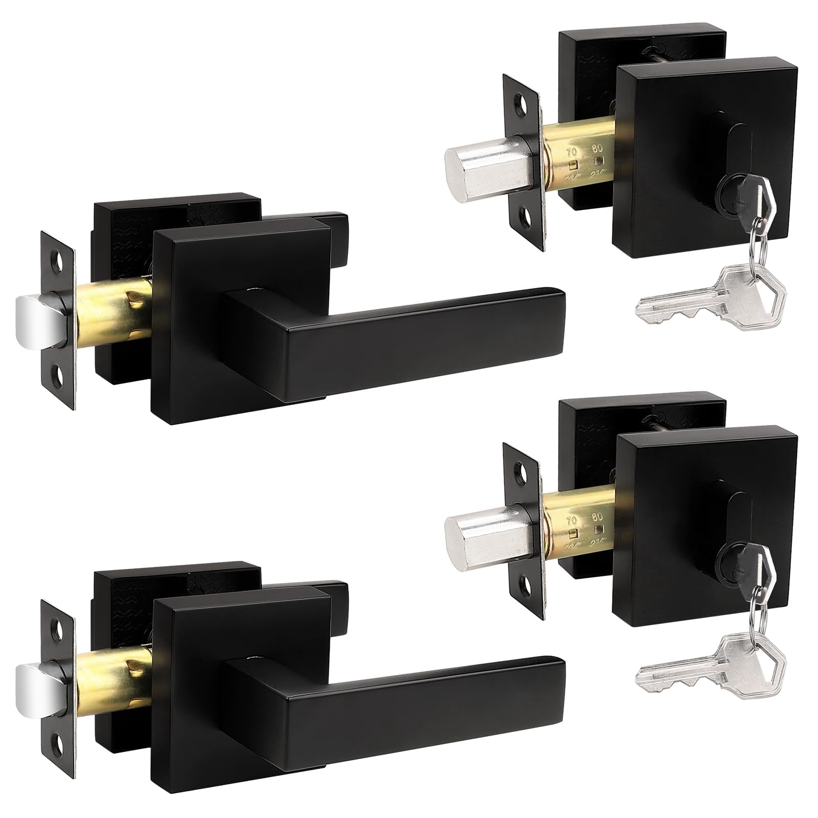 Black 2 Pack Flat Black Passage Door Lever Single Cylinder Deadbolt ...