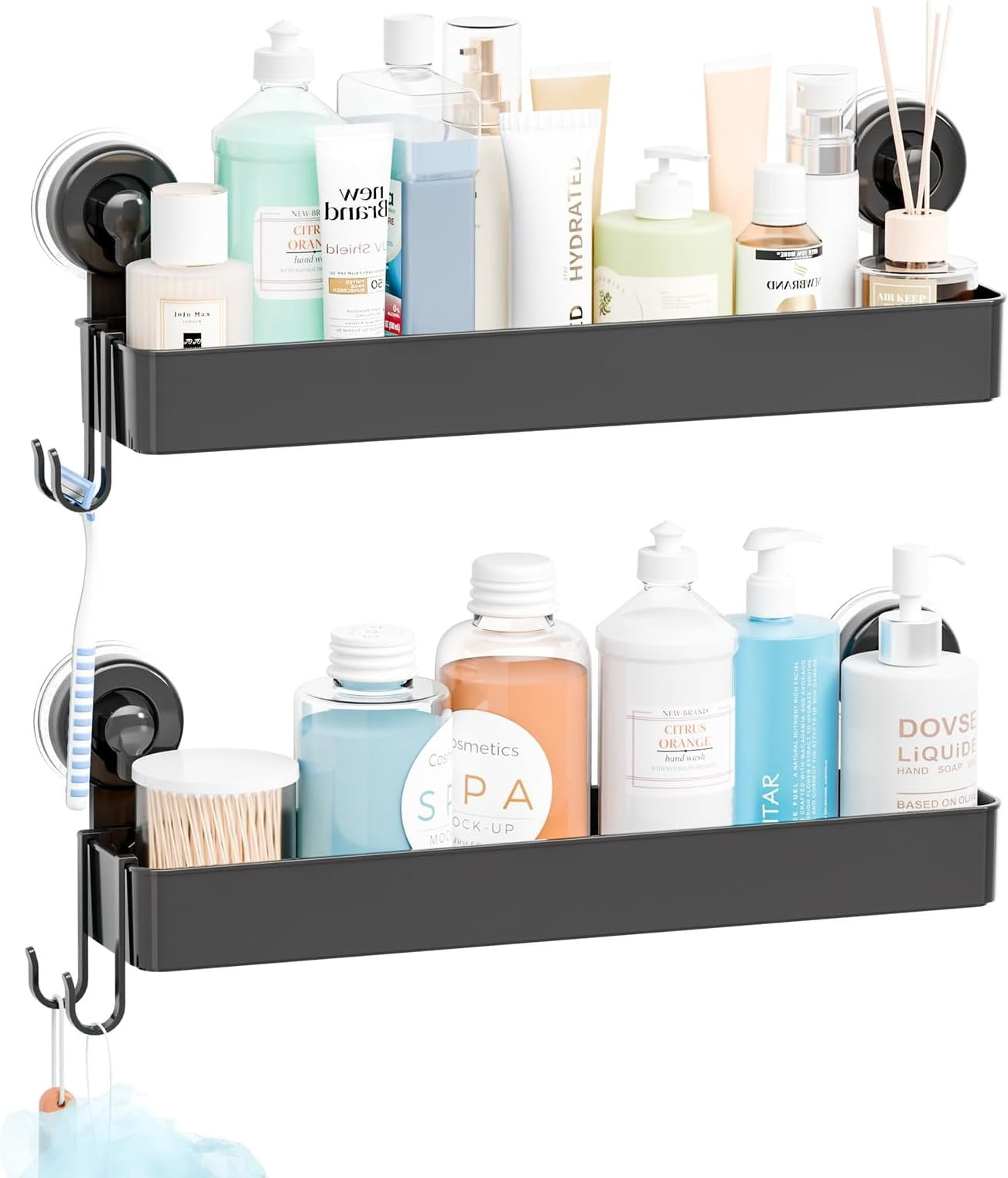 Black 2 Pack Shower Suction Cup,No Rust Bathroom Organizers and Storage ...