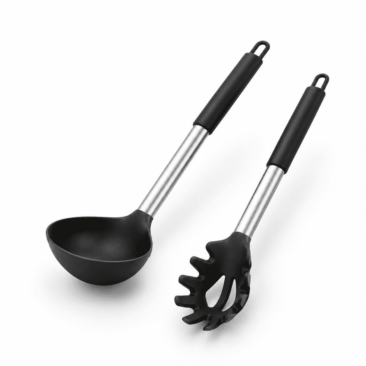Black 2-Pack Silicone Soup Ladle And Pasta Spoon Kitchen Utensil Set ...