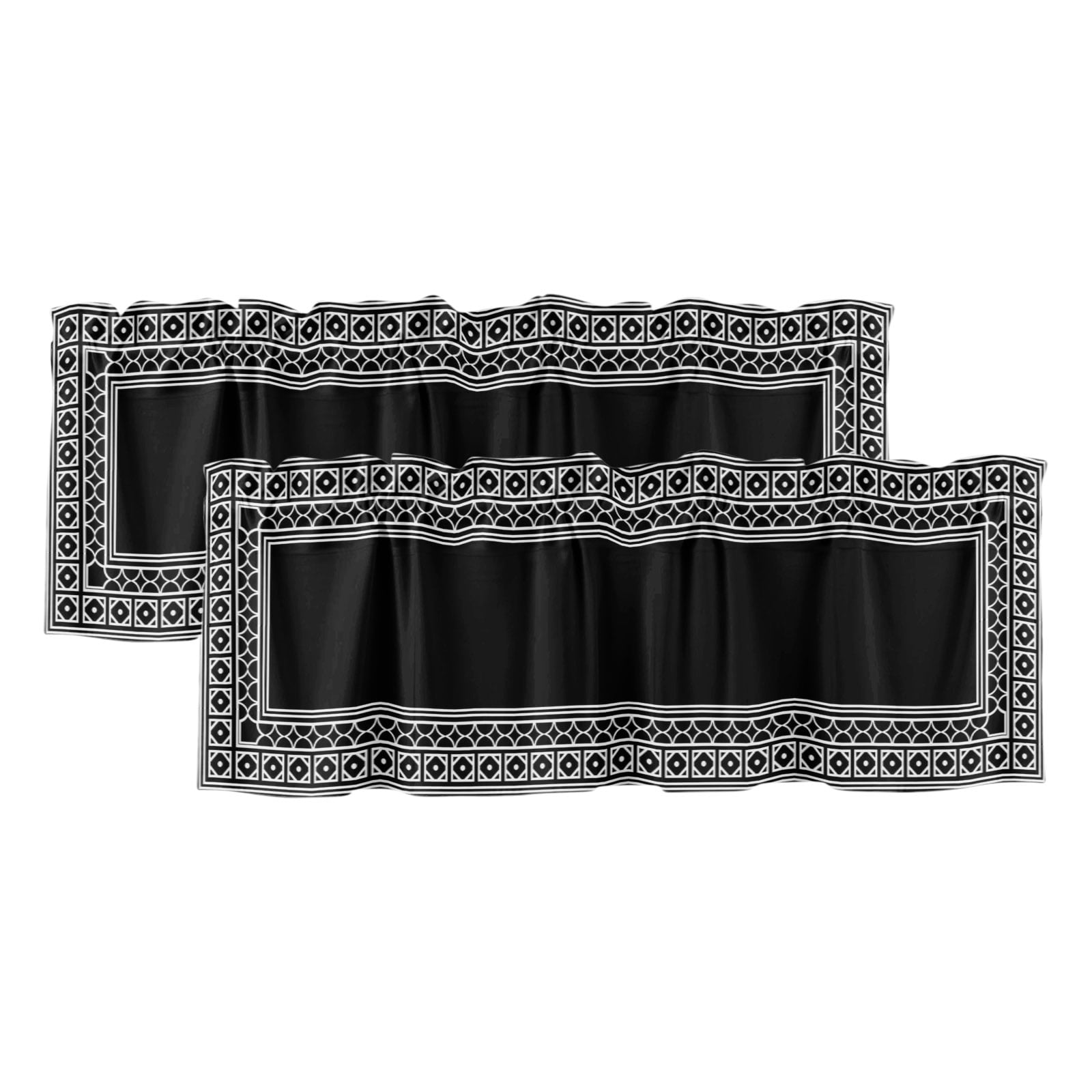 Black 2 Panels Kitchen Valance, Boho Diamond Pattern Border Rustic ...