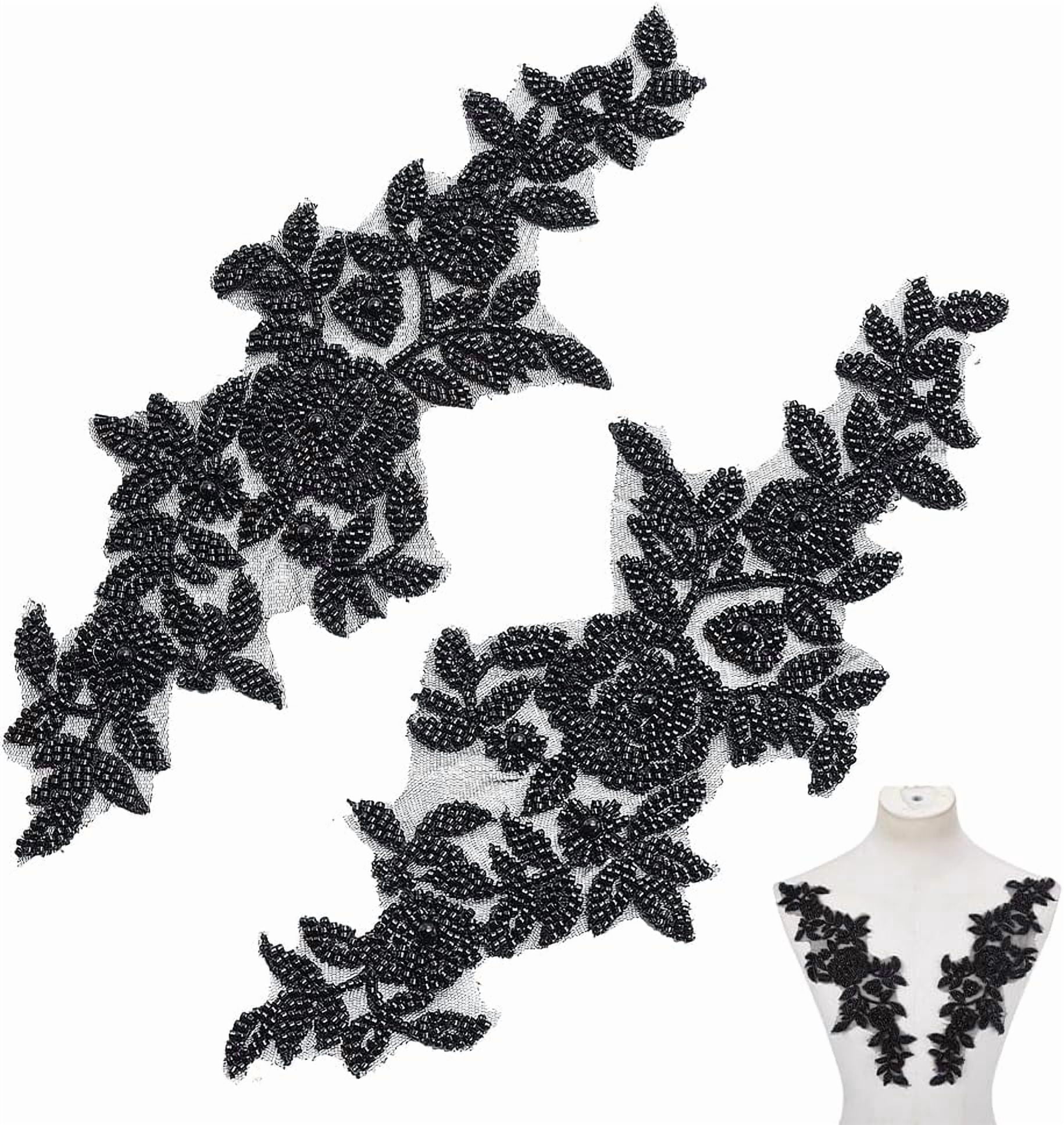 Black 2 Pcs 3D Lace Applique Patches Sew on Embroidery Lace Flower ...