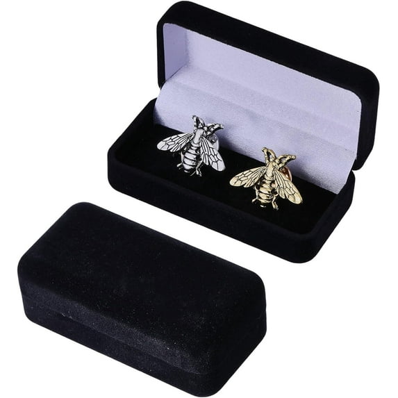 Black 2 Pcs Velvet Cufflink Tie Clip Box Black Flocking Storage Gift ...