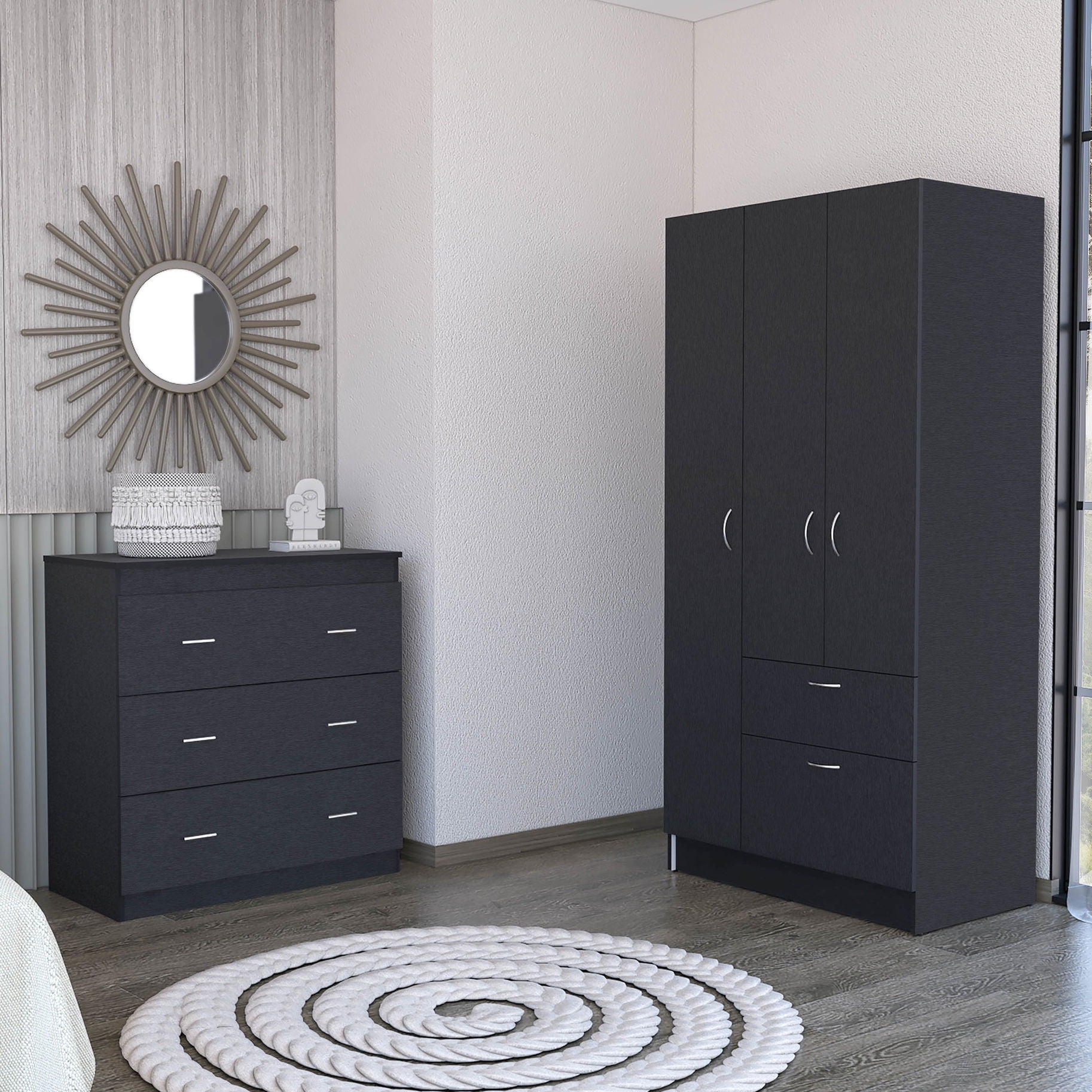 Black 2 Piece Bedroom Furniture Collection - Efficient Interlocking and ...
