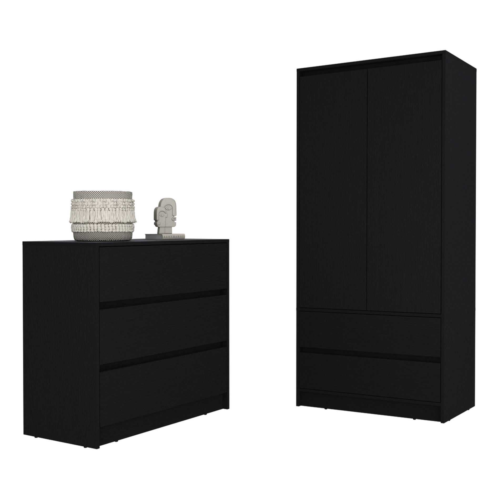 Black 2 Piece Bedroom Set Dresser and Armoire with Drawers for Small ...