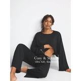 Black 2-Piece Soft Bamboo Knit Round Neck Long Sleeve Top & Wide-Leg ...