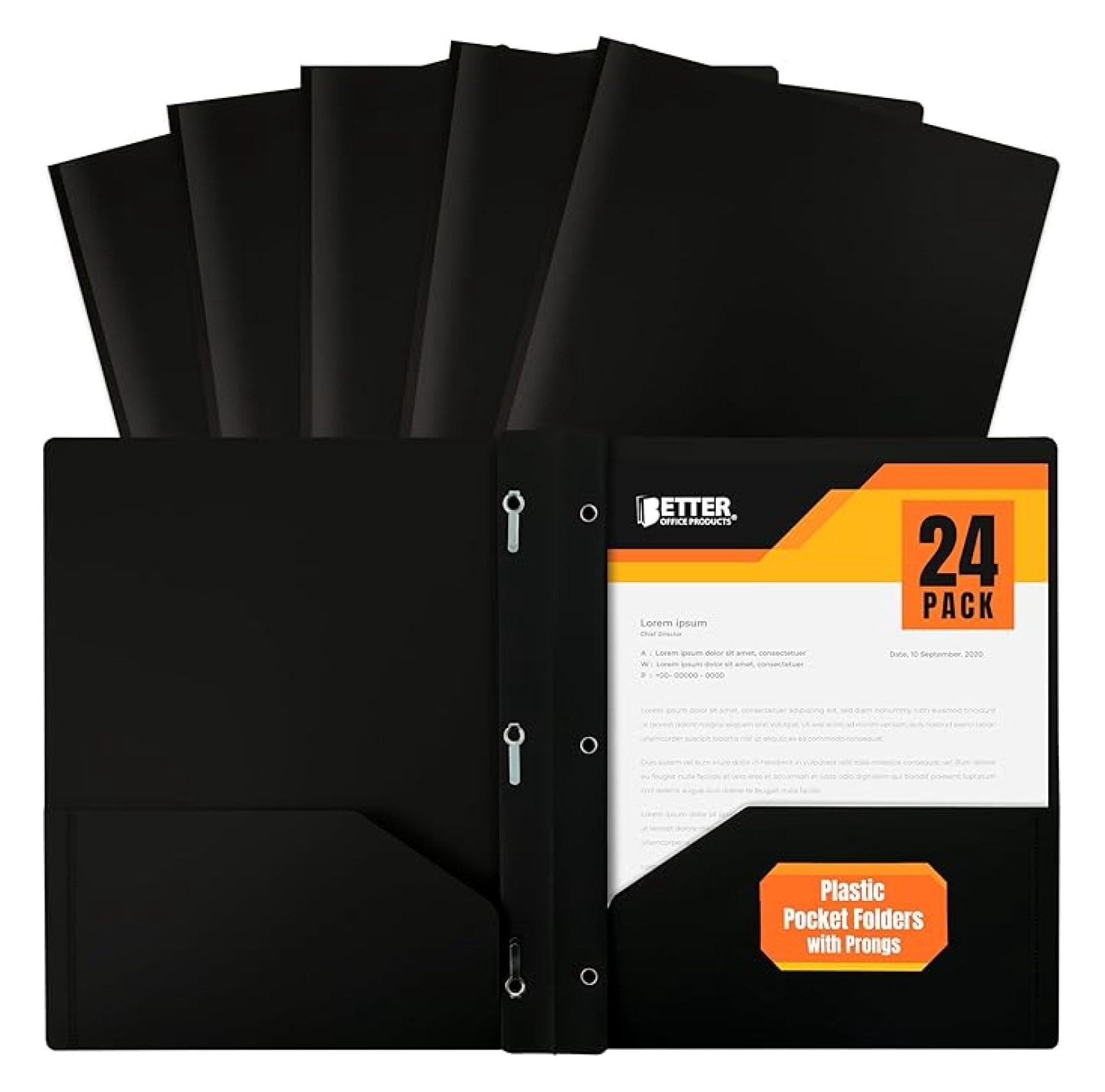 Black 2 Pocket Folders with Prongs - 24 Pack Letter Size Folders ...